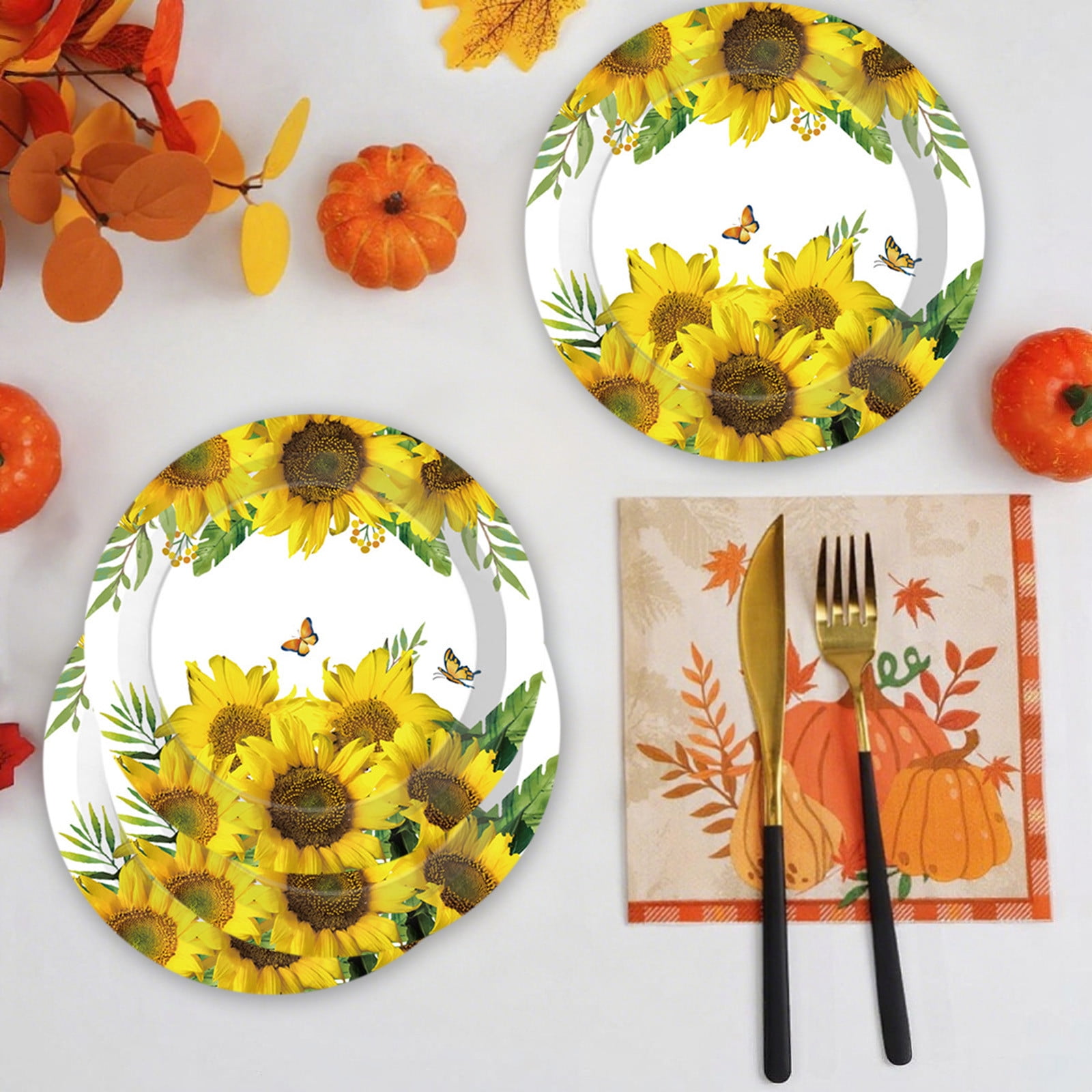 Deals! Danhjin Thanksgiving Plates Sunflower Set, Festive Harvests ...
