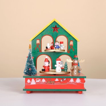 Welltop Wooden Rotating Christmas Tree Music Box, DIY Xmas Music Case ...