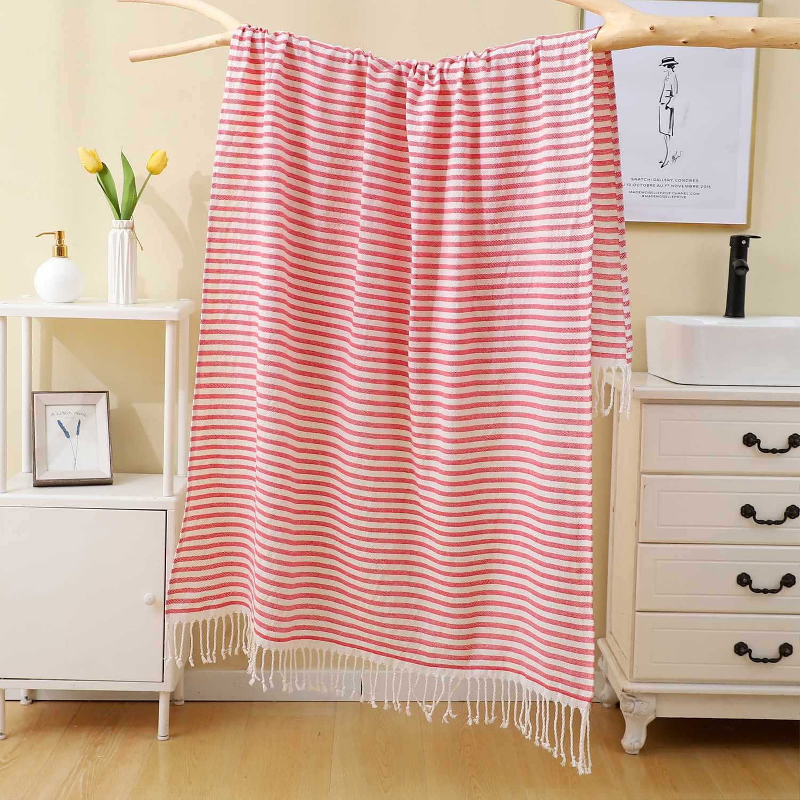 Deals of The Day Clearance! Fringed Striped Beach Towel with Backpack ...