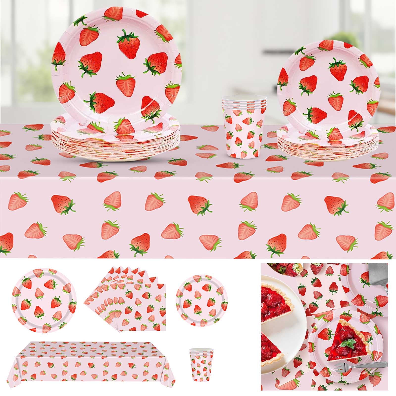 Gosuguu Strawberry Party Themed Tableware Set, Disposable Paper Plates ...