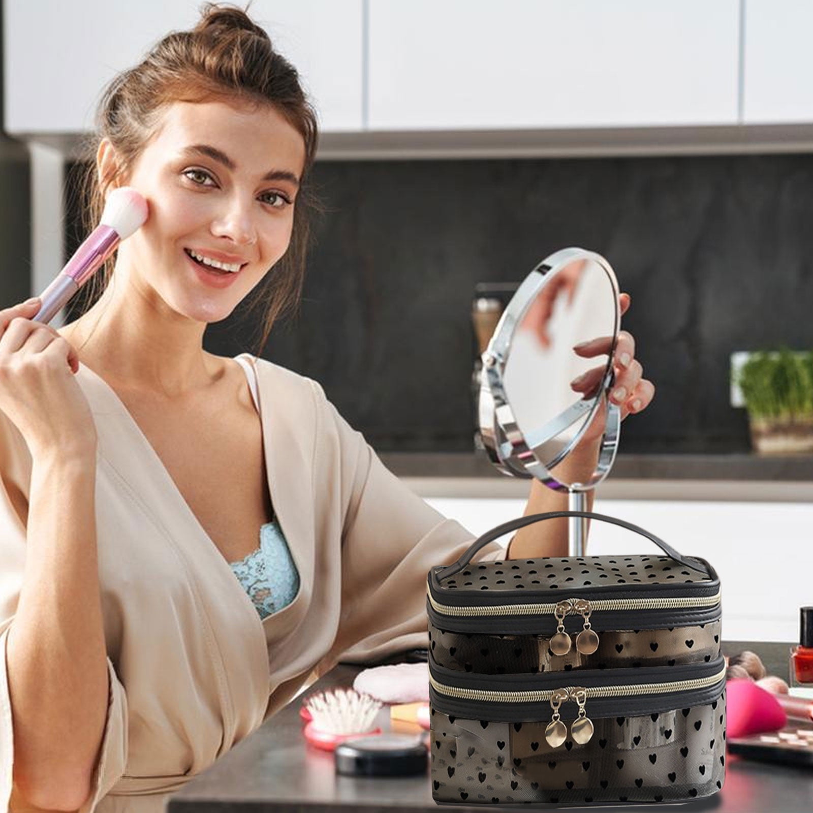 Deals of The Day Clearance! Love Polka Dots Mesh Cosmetic Bag, Large ...