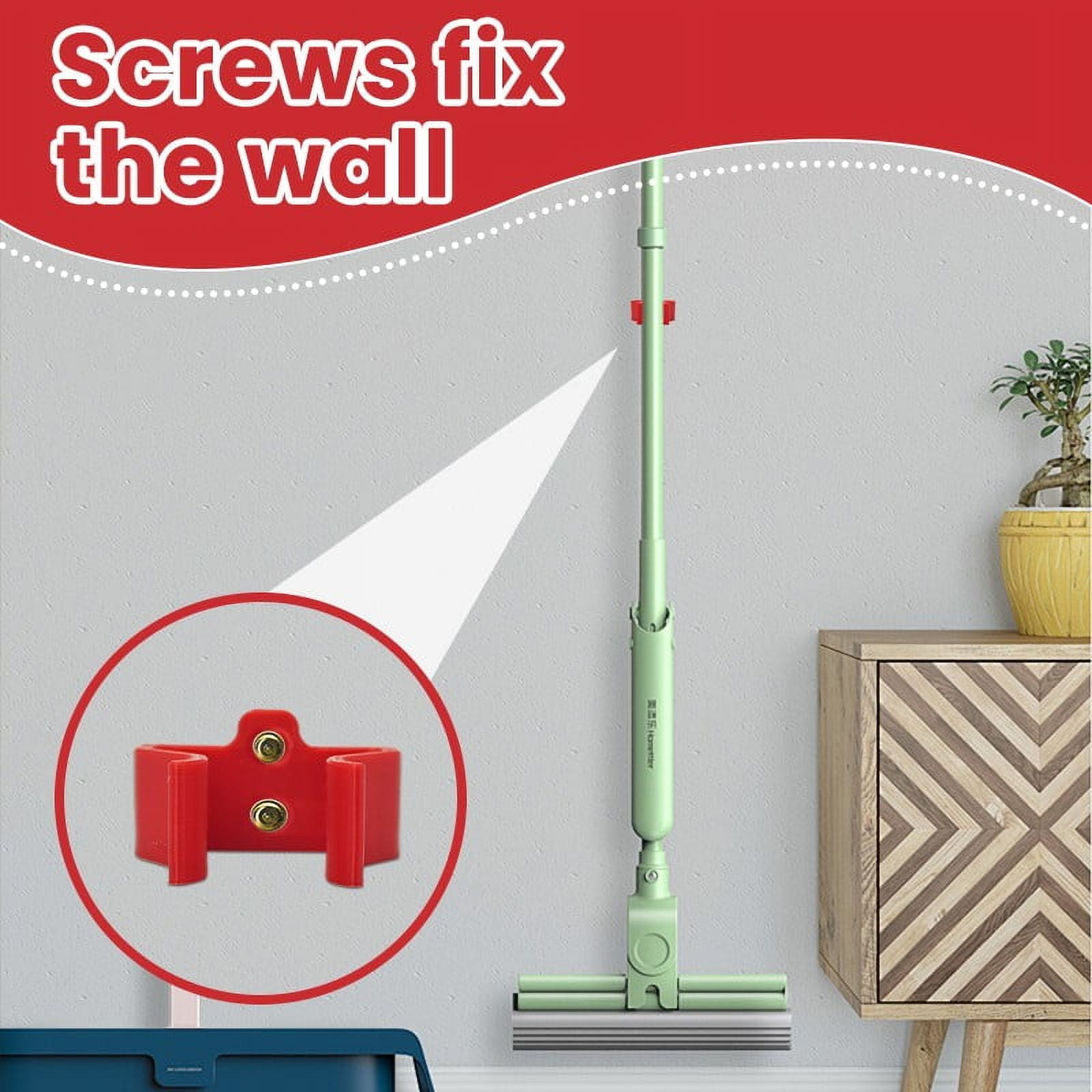 Deals of The Day Clearance! Plastic Broom Rack, Wall-Mounted Mop Holder ...