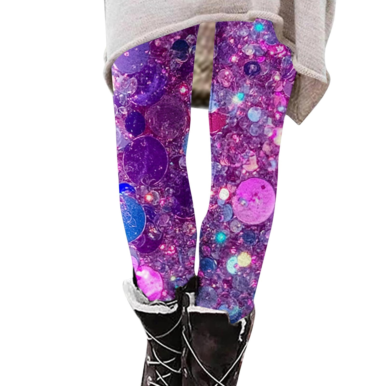 Miqool Shiny Sequin Leggings for Women, High Waisted Glitter Leggings ...