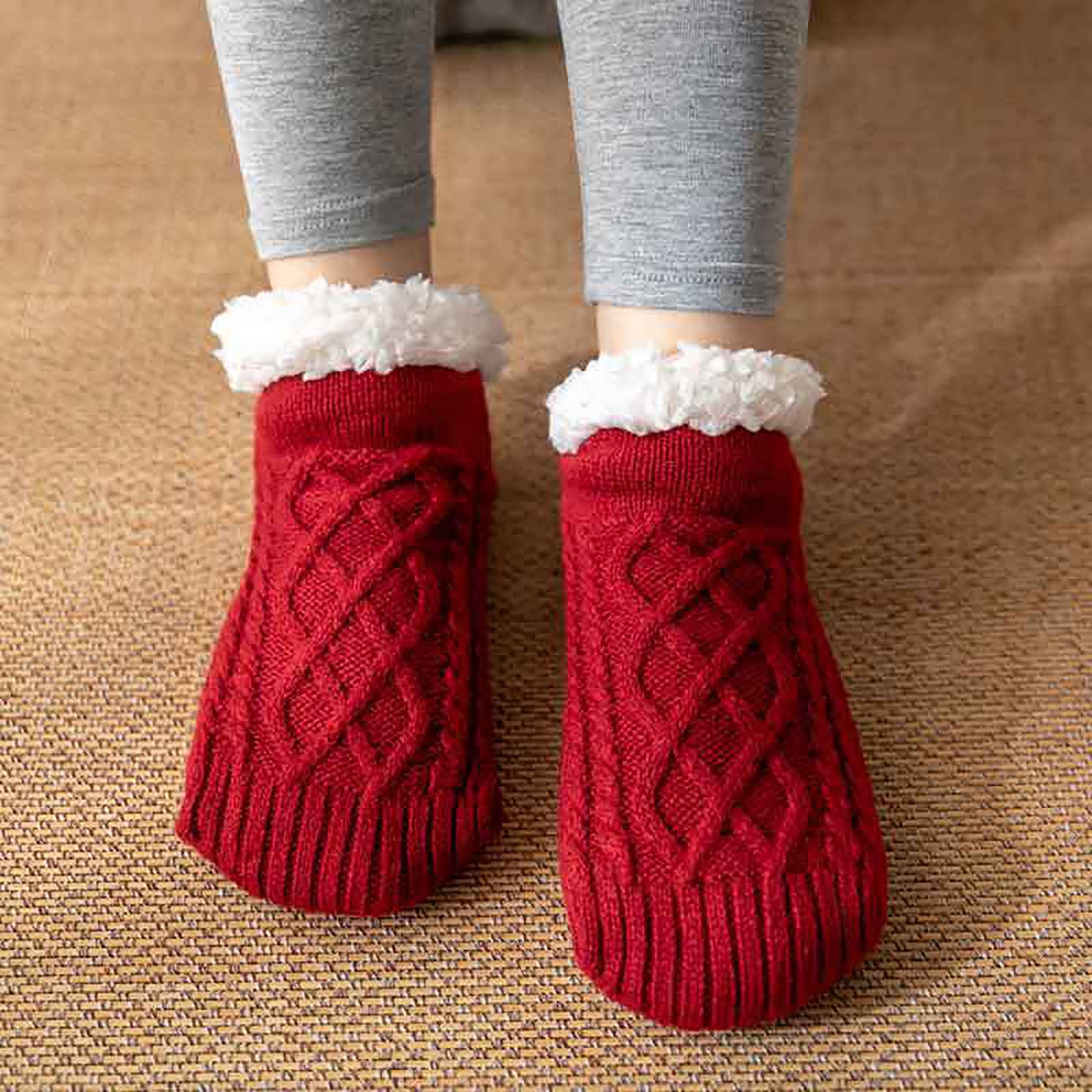Pitauce Womens Low Cut Slipper Fuzzy Socks Non Slip Winter Warm Soft ...