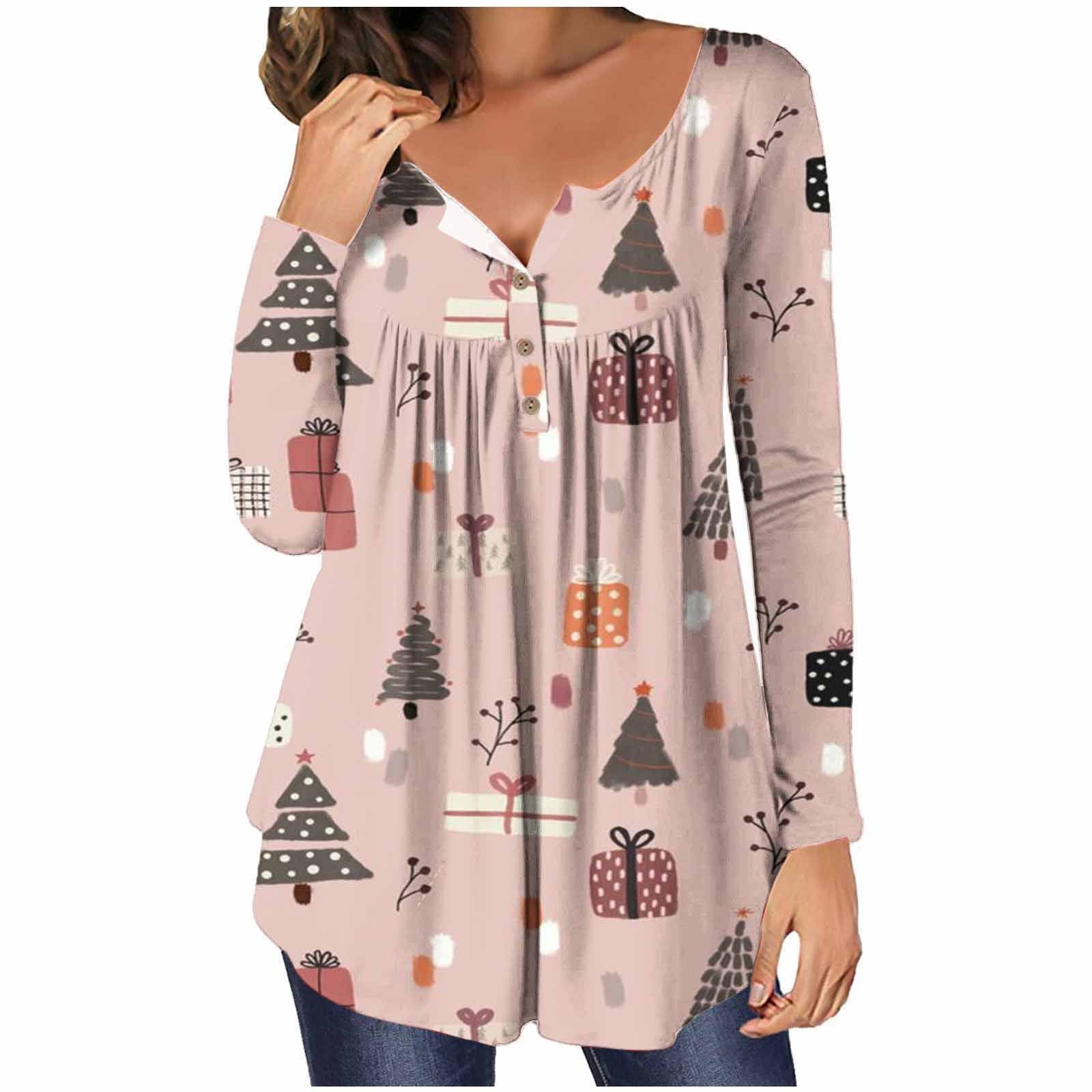 Deals Of The Day Tarmeek Long Sleeve Christmas Shirts For Women Pleated