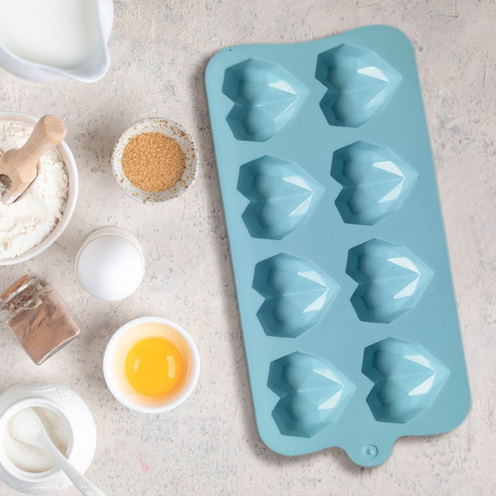 Diamond Heart Shaped Chocolate Mold 8 Holes,3D Heart Mousse Cake Mold ...