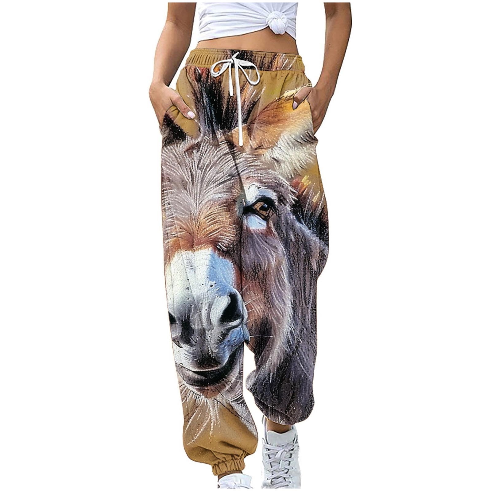 Deals Donkey Print Sweatpants for Women Funny Animal Pattern Trousers ...