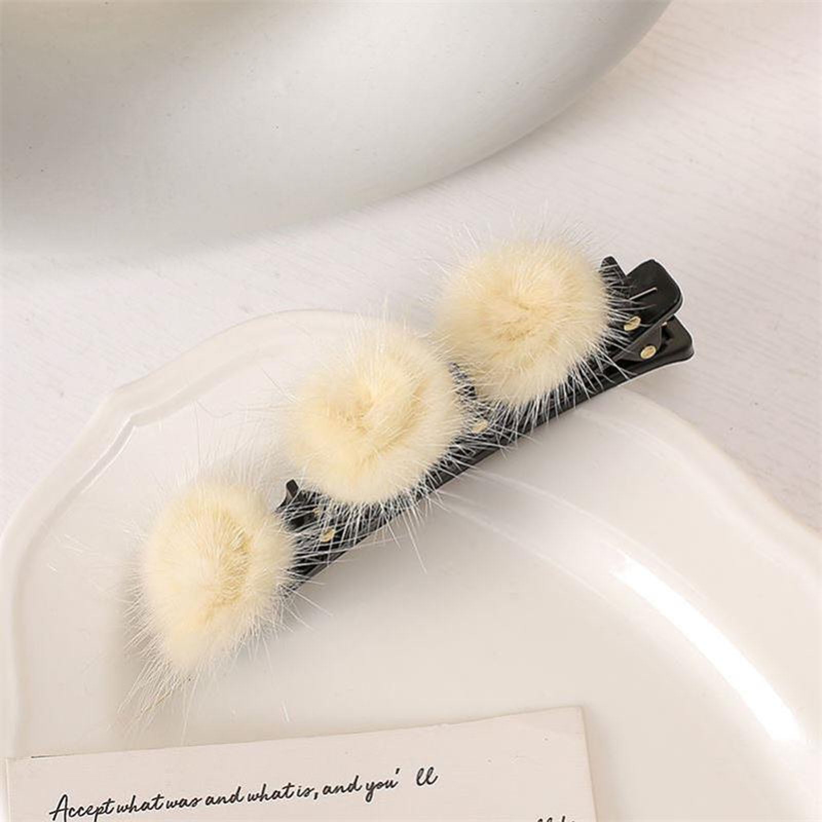 Deals！Loyerfyivos Hair Clips with Pompom, Plush Hairpin Simple Side ...