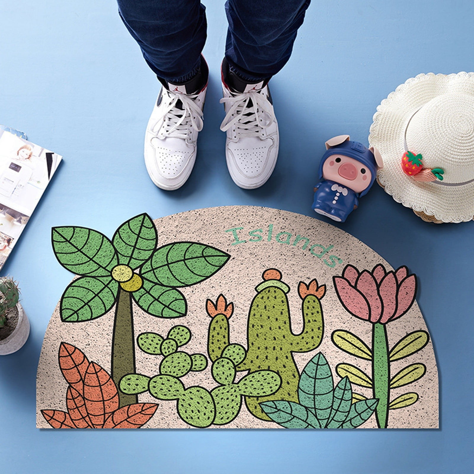 Deals!NQWZTIU Spring Half Round Doormat Silk Loop Rubbing Soil Mat Easy ...