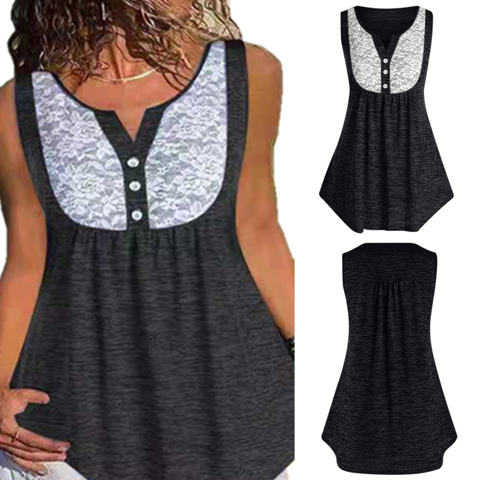 Deals Plus Size Tank Tops for Women Fashion Summer Loose Casual Solid V ...