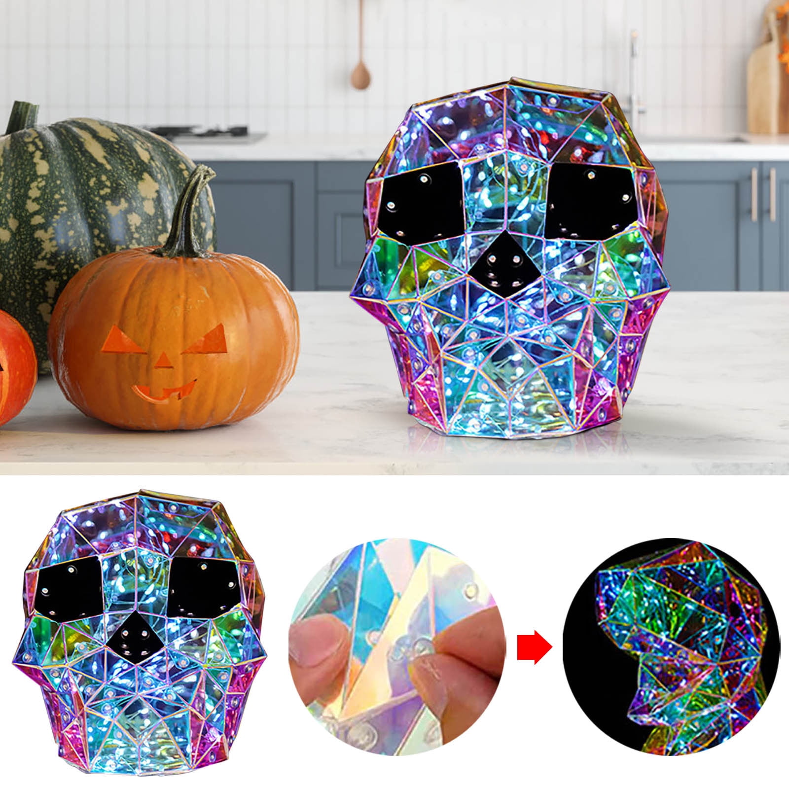 Deals！Prismatic Iridescent Skull LED Lights Colorful,Rainbow Punk Skull ...