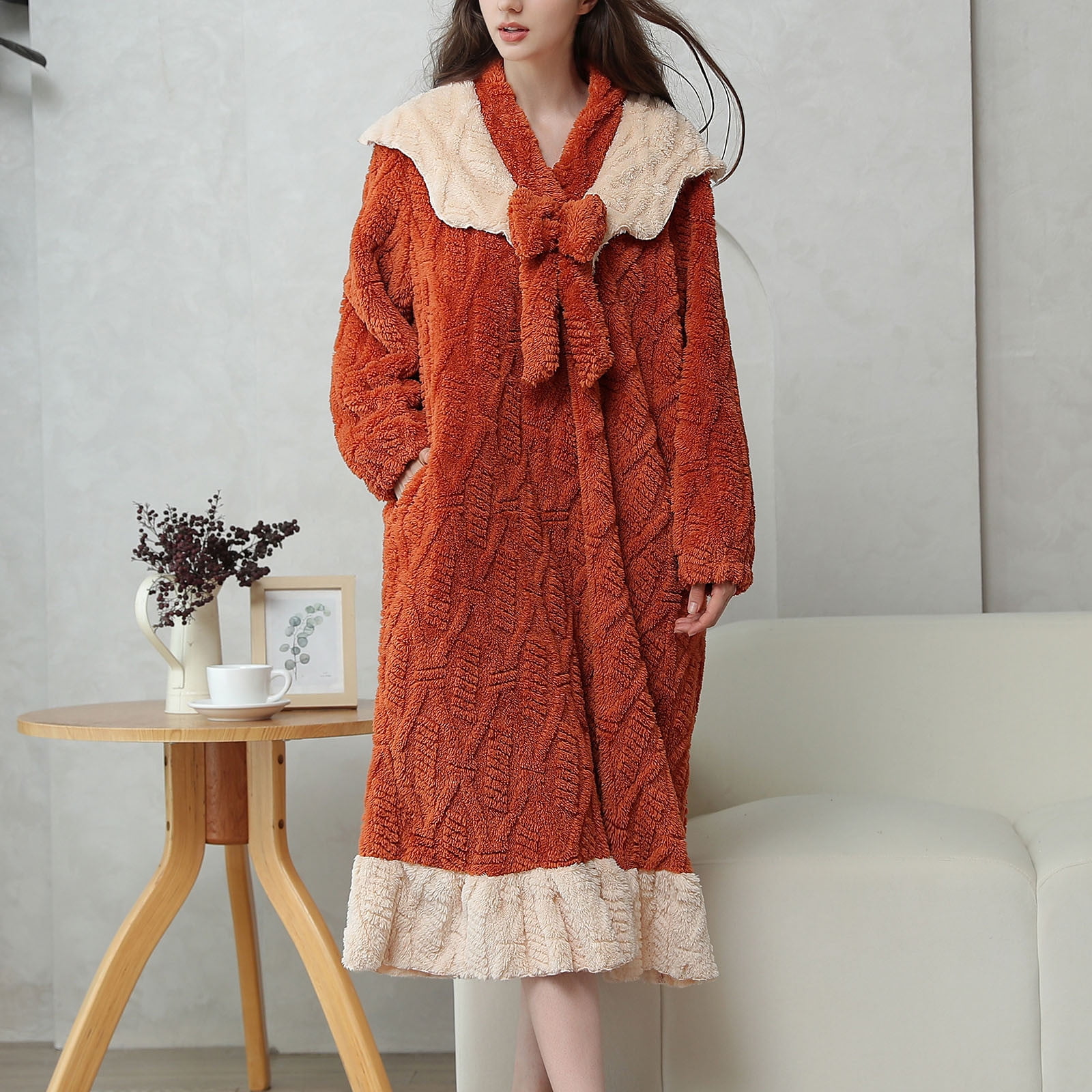 Deals of The Day Clearance TMOYZQ Robes for Women Long Plush Coral ...