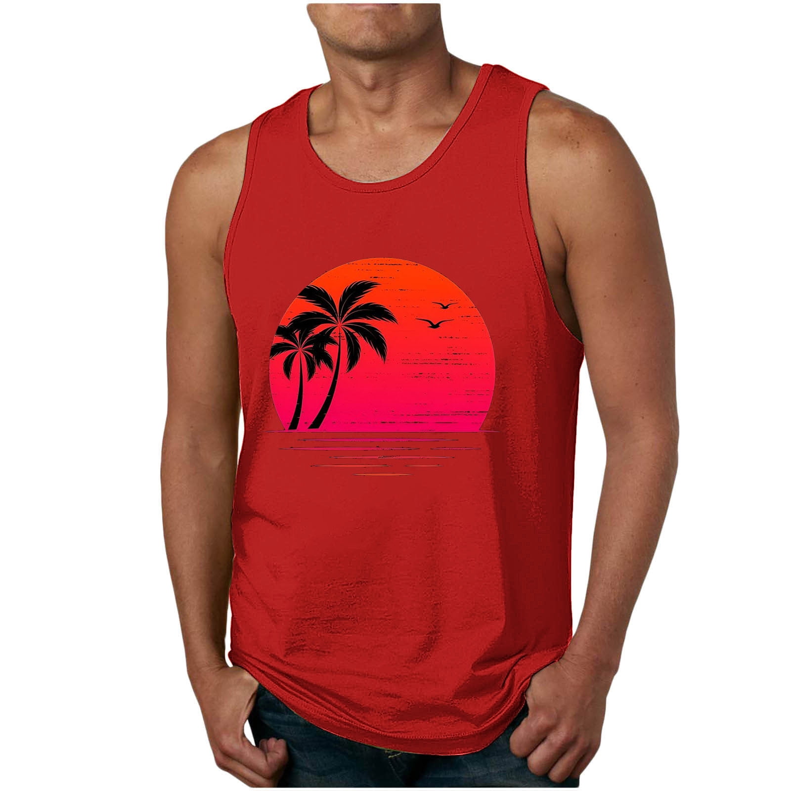 Deals of The Week,Abomasnow Mens Hawaiian Tank Tops Casual Sun Print Cut off T-Shirts for ...