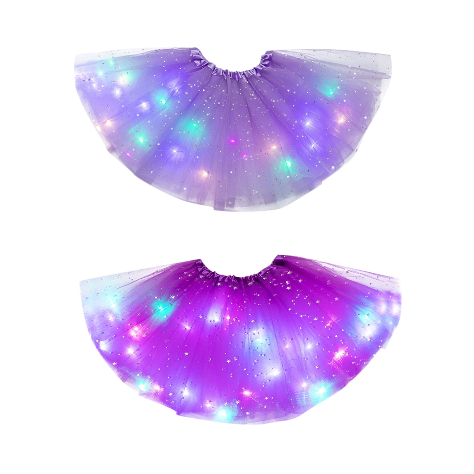 Deals Today Purple 2 PC Glitter Light Up Tutu Skirt Layered Tulle LED ...