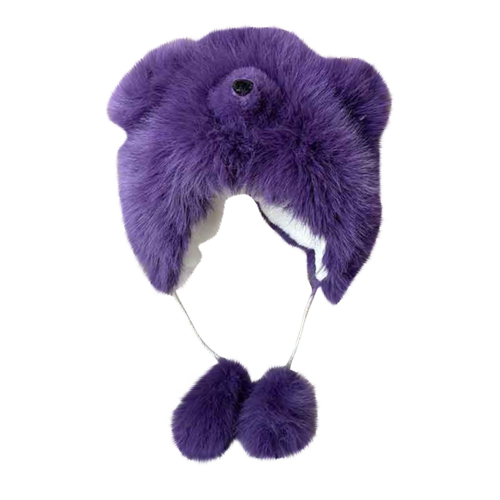Deals UTSJKR Cute Plush Bear Ear Hat Women Girls Faux Fur Winter ...