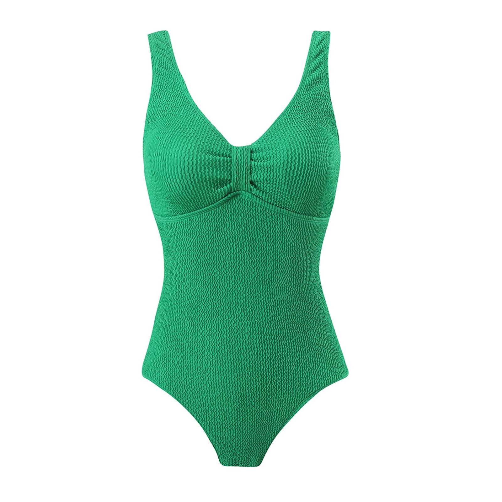 UTSJKR Women's One Piece Swimsuits Ribbed Textured Swimwear V Neck Push ...