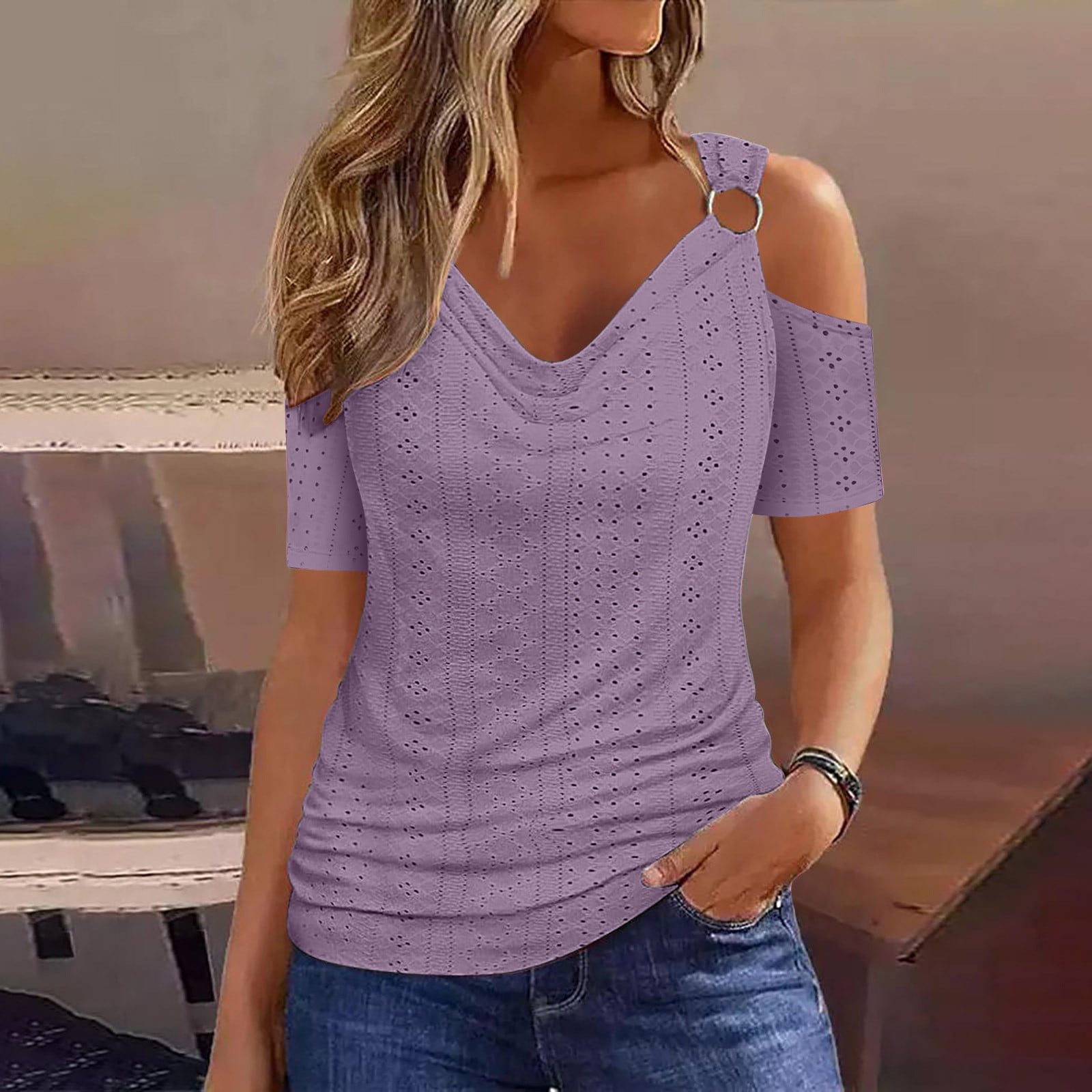 Deals of the Week Cagogo Womens Dressy Casual Tunic Tops Summer Clearance Under $5 Cold Shoulder ...