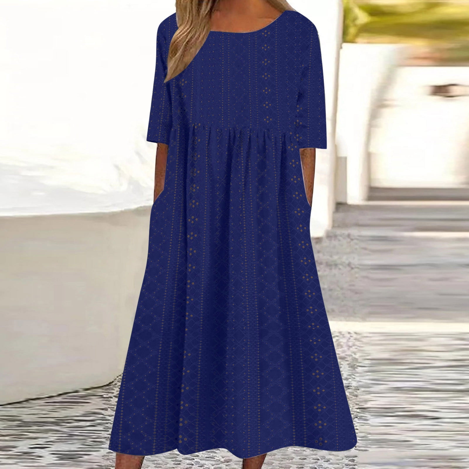 Xqxayjr Ladies Summer Aline Swing Flowy Maxi Long Pleated Tshirt ...