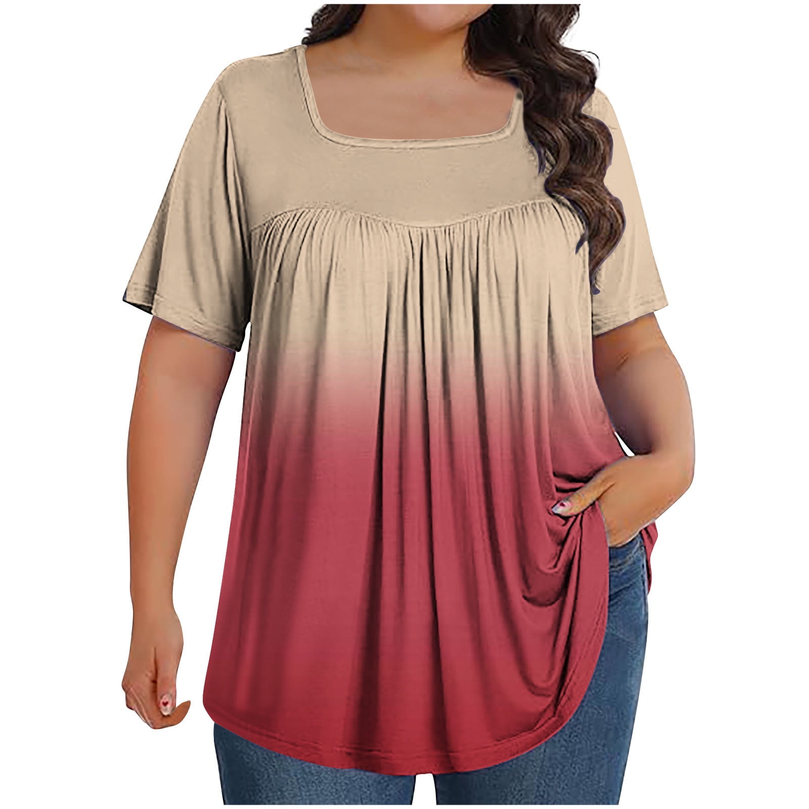 Deals of the Week Xqxayjr Plus Size Short Sleeve Pleated Flowy Tshirts ...