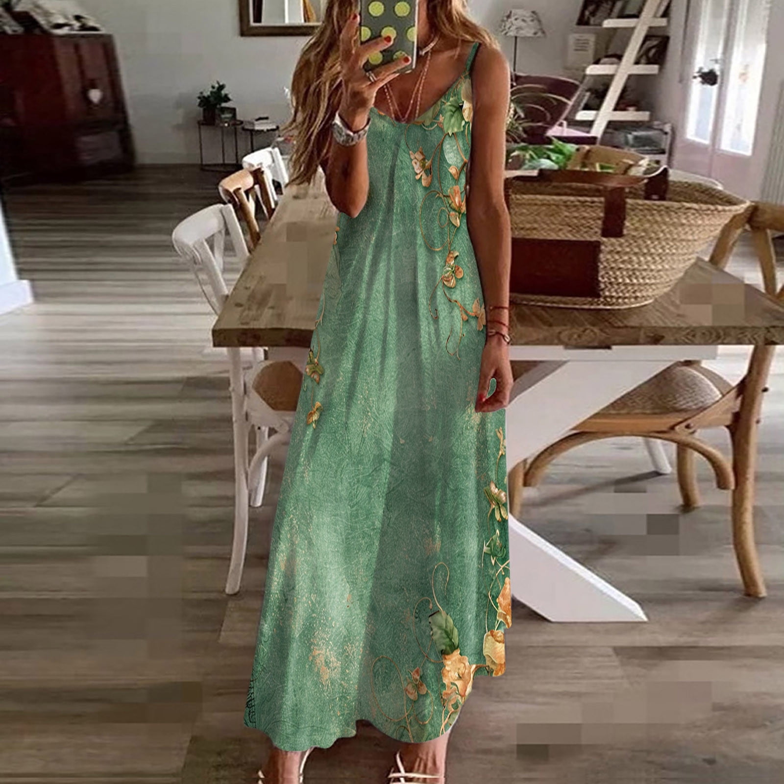 of the Week Yrmaups Women's Summer Swing Elegant Print Ruched Long ...