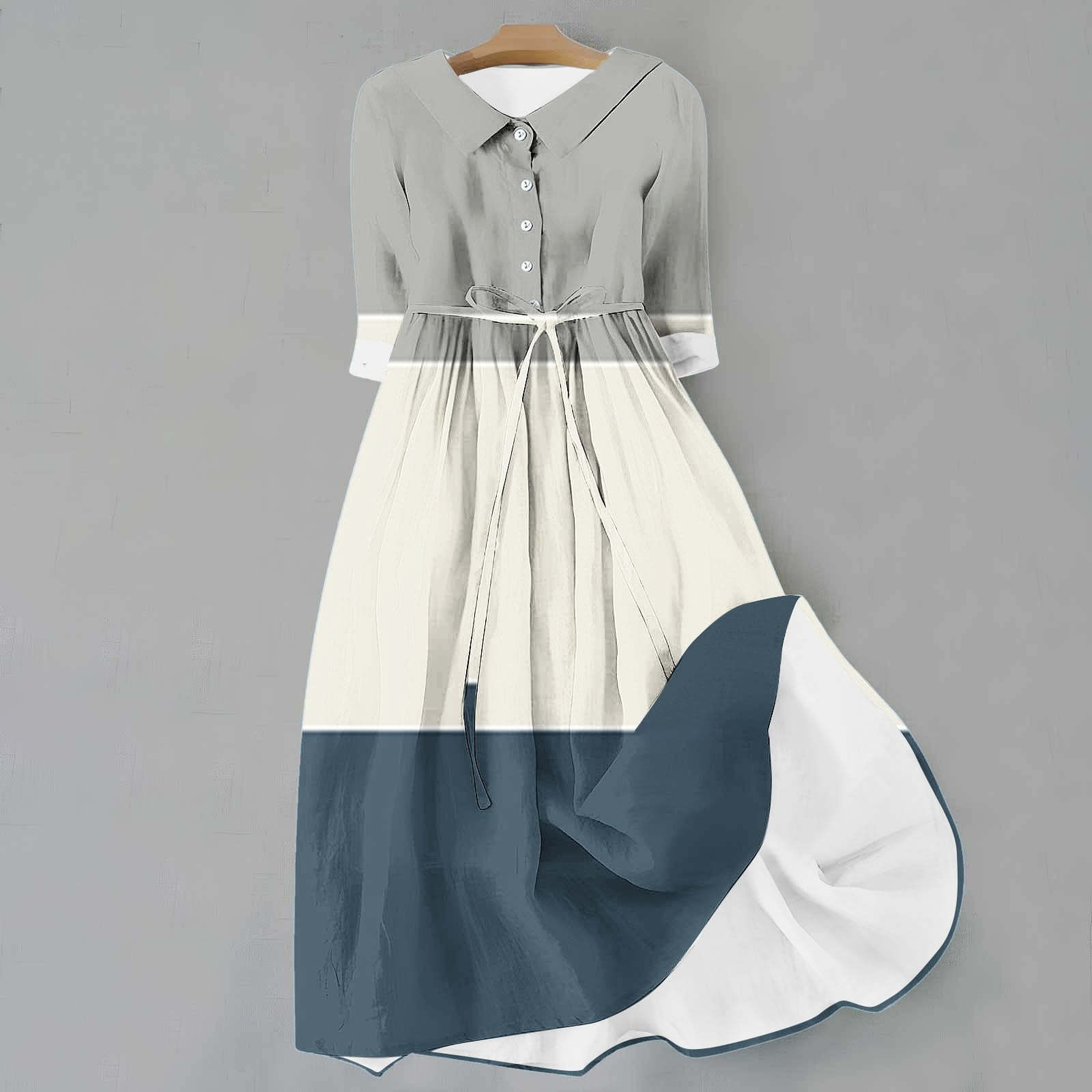 Yrmaups Women Petite Dresses Summer Spring Plus Size Lapel Button Flowy ...