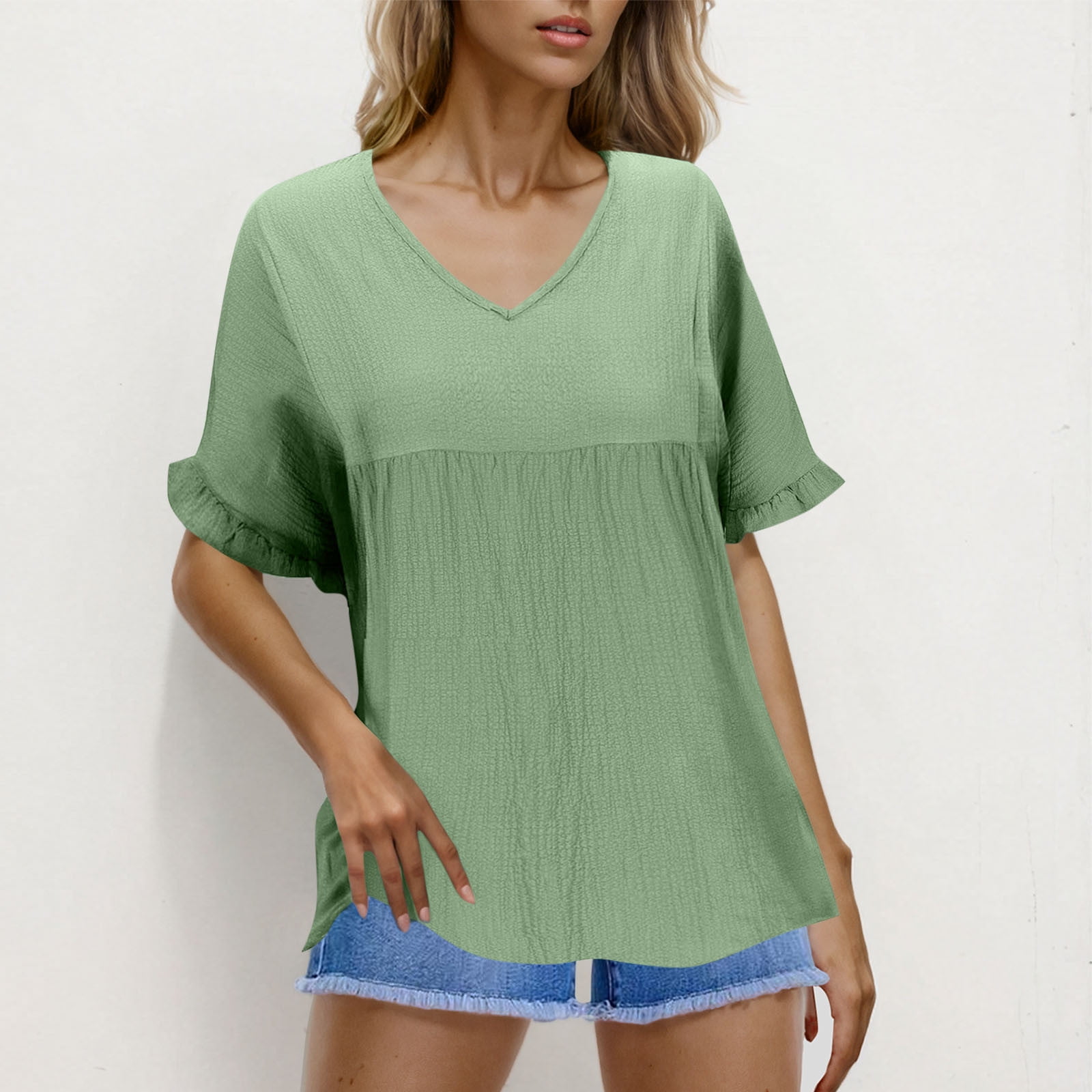 Deals of the Week Yrmaups Women's Ruched Sleeve Tshirts Shirts Summer ...