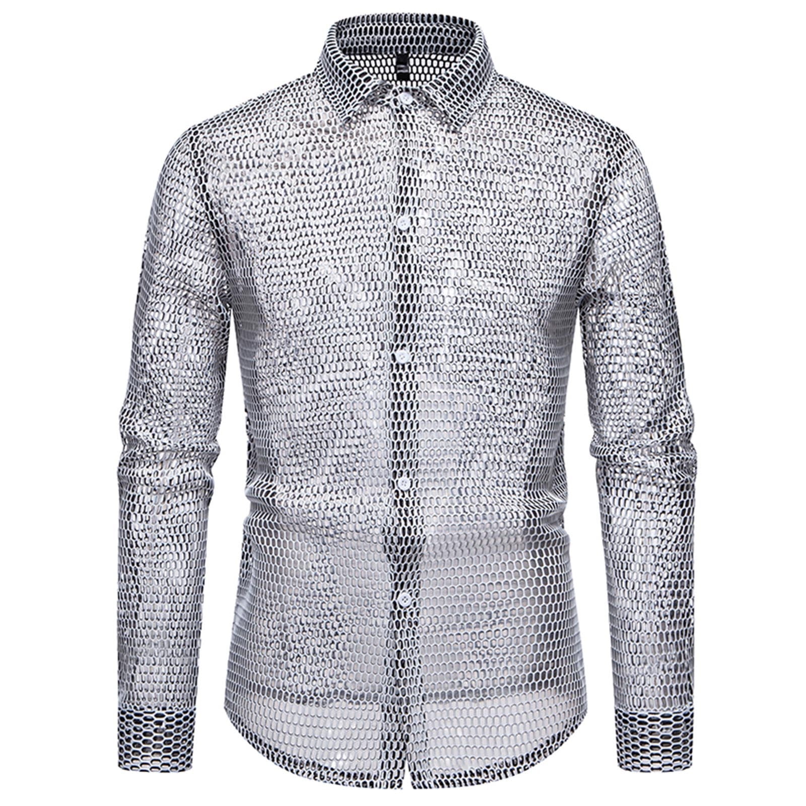 Fashion YLSDY Mens Fishnet See Through Shirts Casual Long Sleeve Button ...