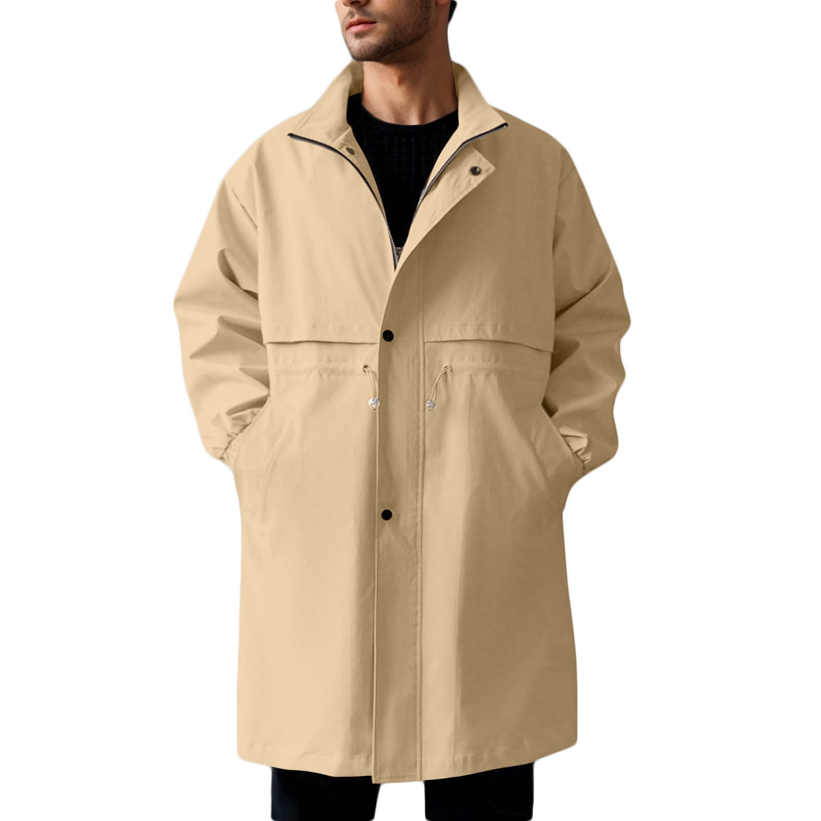 Fashion YLSDY Mens Trench Coat Slim Fit Single Breasted Casual Knee ...