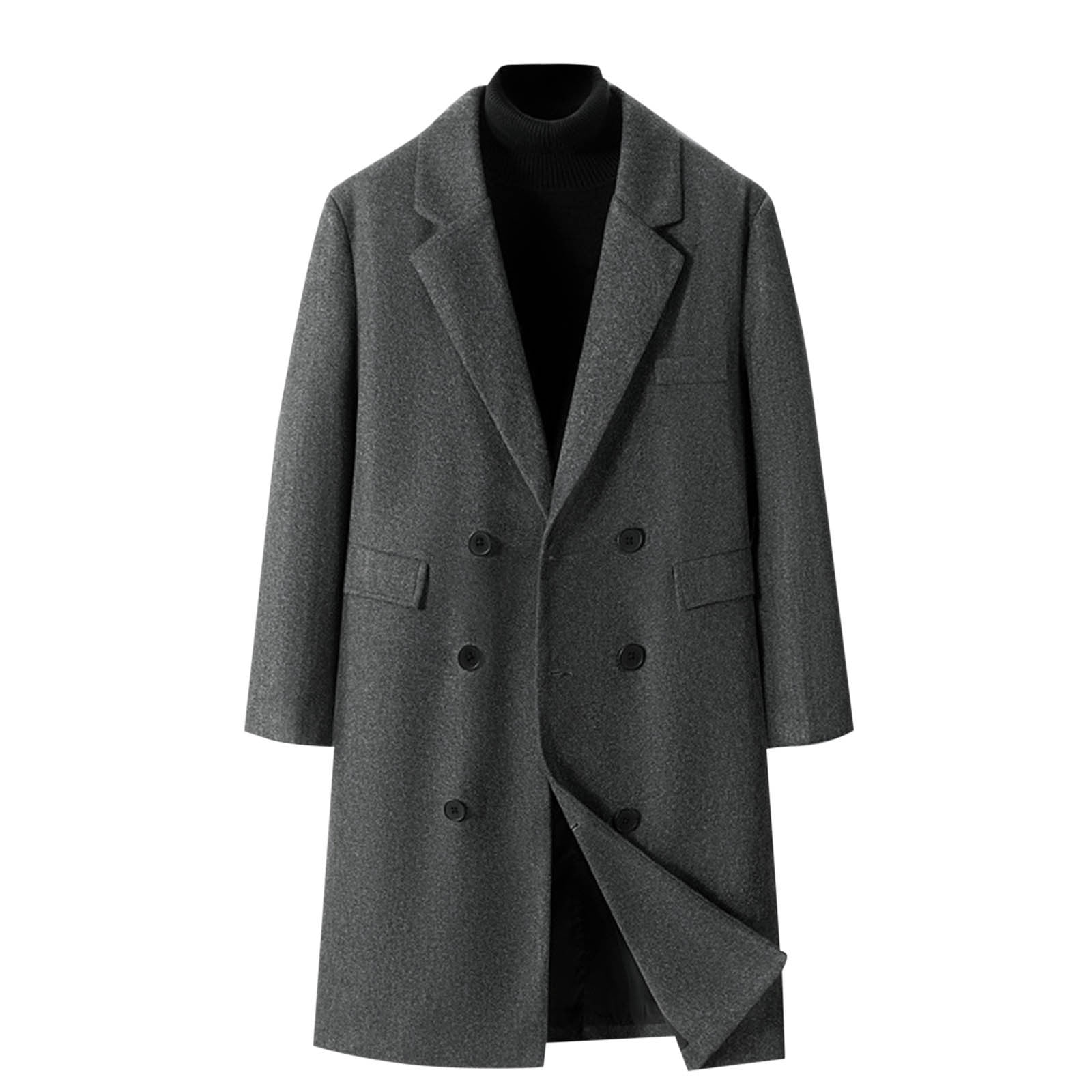 Fashion YLSDY Winter Coats for Men Classic Wool Blend Pea Coat Lapel ...