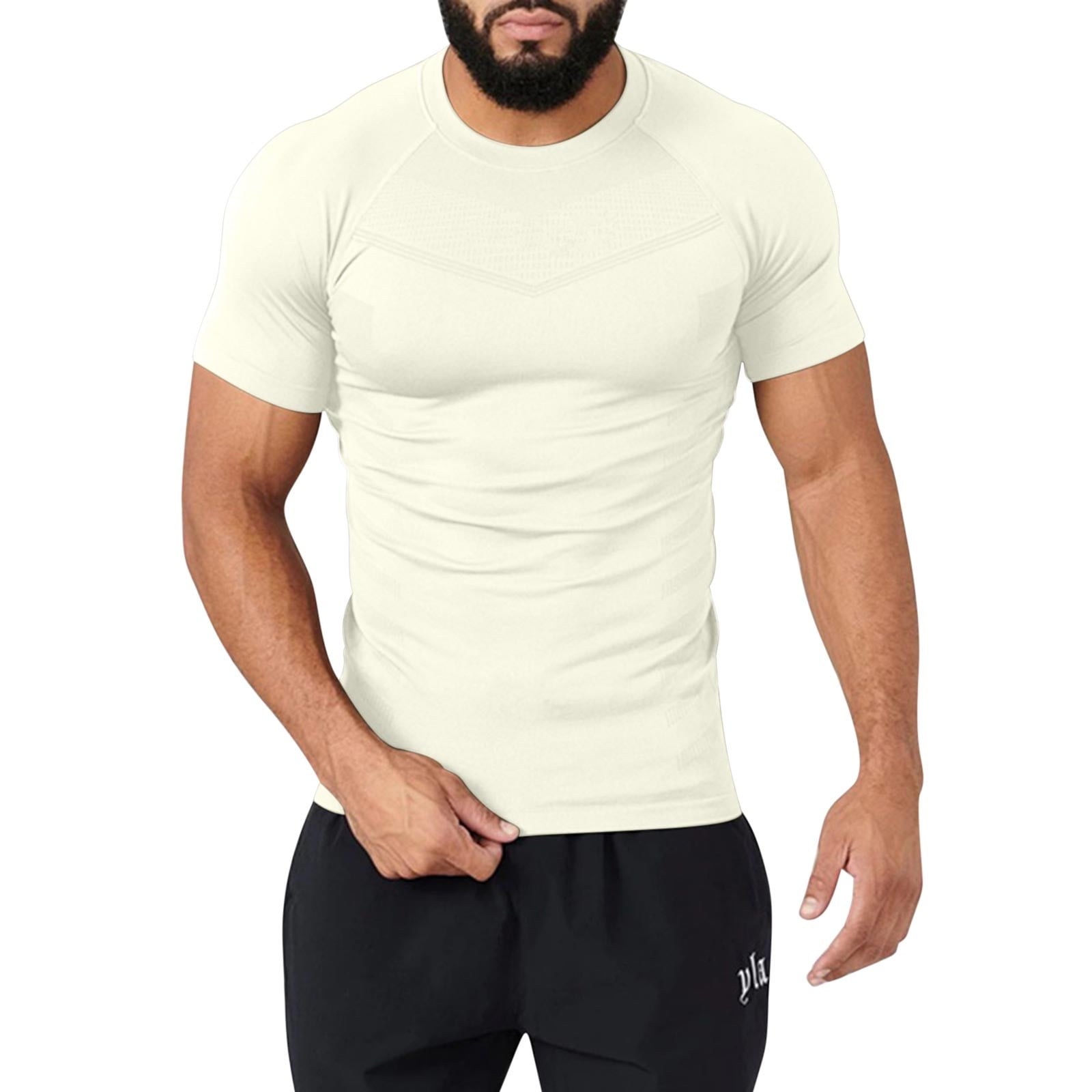 Deals YLSDY Workout Shirts for Men Compression Stretch Gym Athletic Tee ...