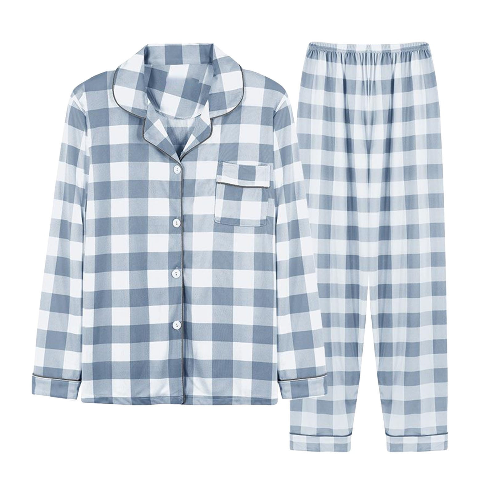 Purcolt Womens Plaid Cotton Pajamas Set Long Sleeve Button Down ...