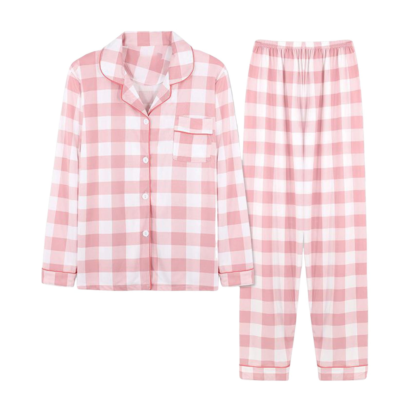 Purcolt Womens Plaid Cotton Pajamas Set Long Sleeve Button Down ...