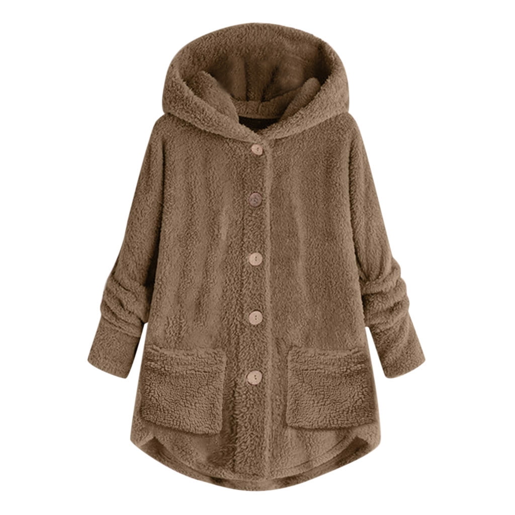 Deals under 10.00 LYXSSBYX Plus Size Womens Coats with Hood Women Plus Size Button Plush Tops ...