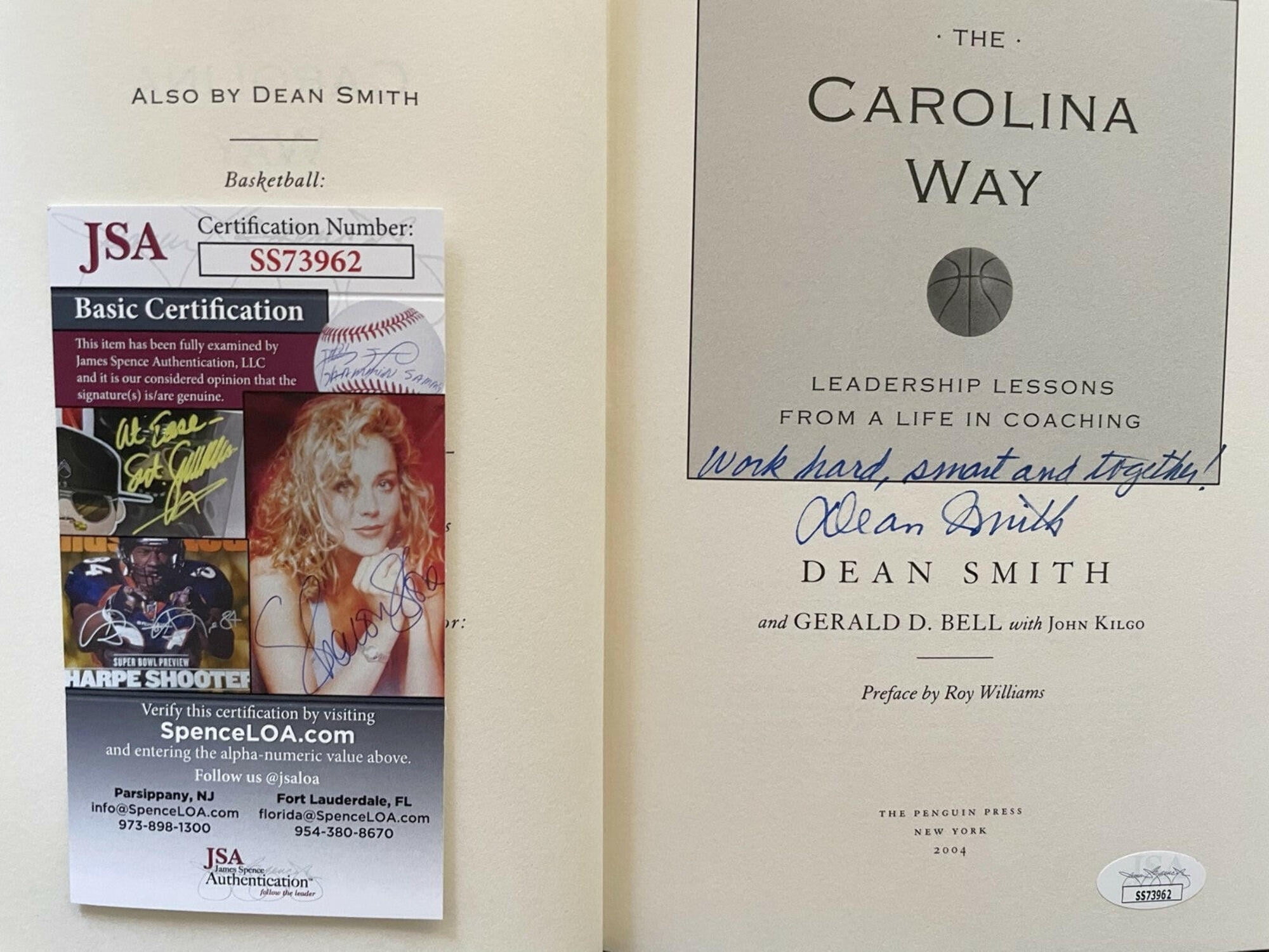 Dean Smith autographed Carolina Way hardcover book inscribed Work hard ...