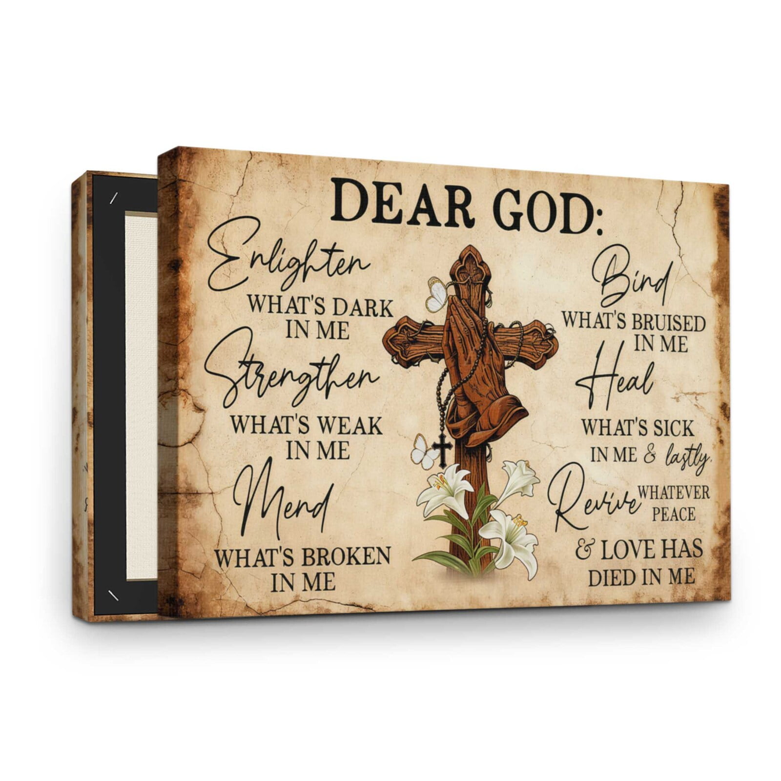 Dear God Prayer Wall Art – Christian Canvas Print with Cross, Praying ...