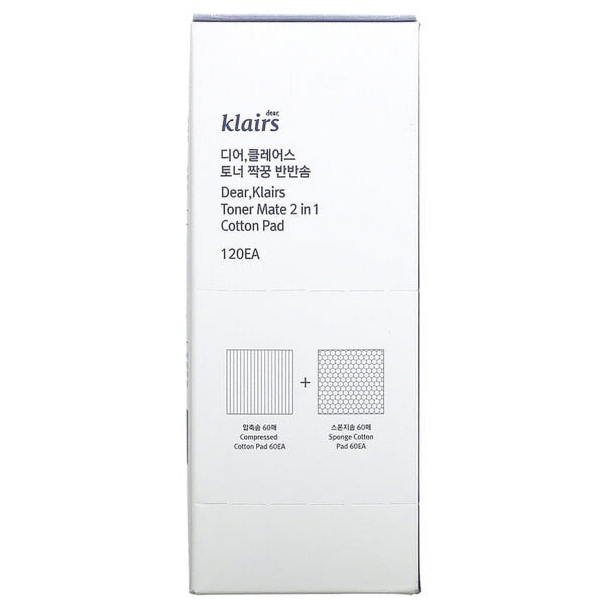 Dear, Klairs, Toner Mate 2 In 1 Cotton Pad, 60 Compressed/60 Sponge ...