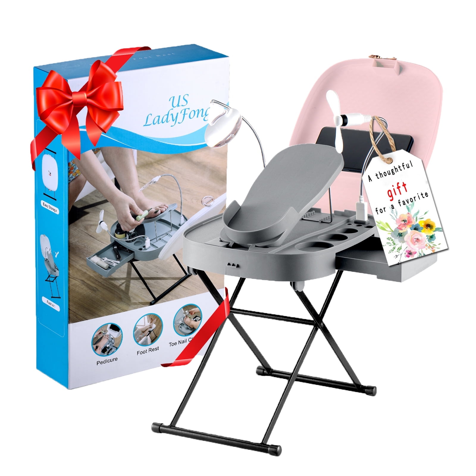 "Dear Morning Adjustable Pedicure Footrest, LED Magnifier, Drying Fan ...