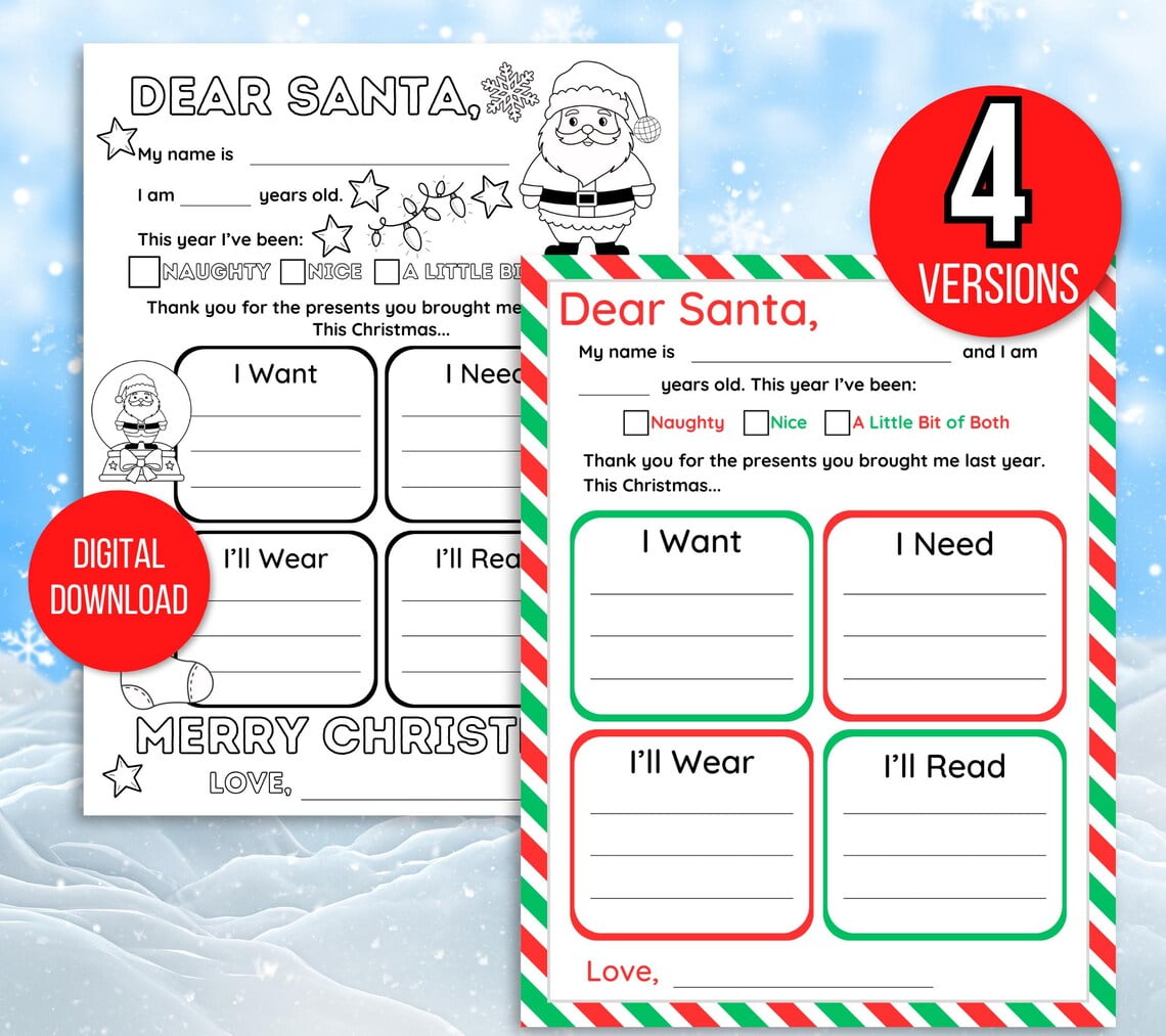 Dear Santa Letter, Christmas Wish List, Holiday Wishlist Template ...