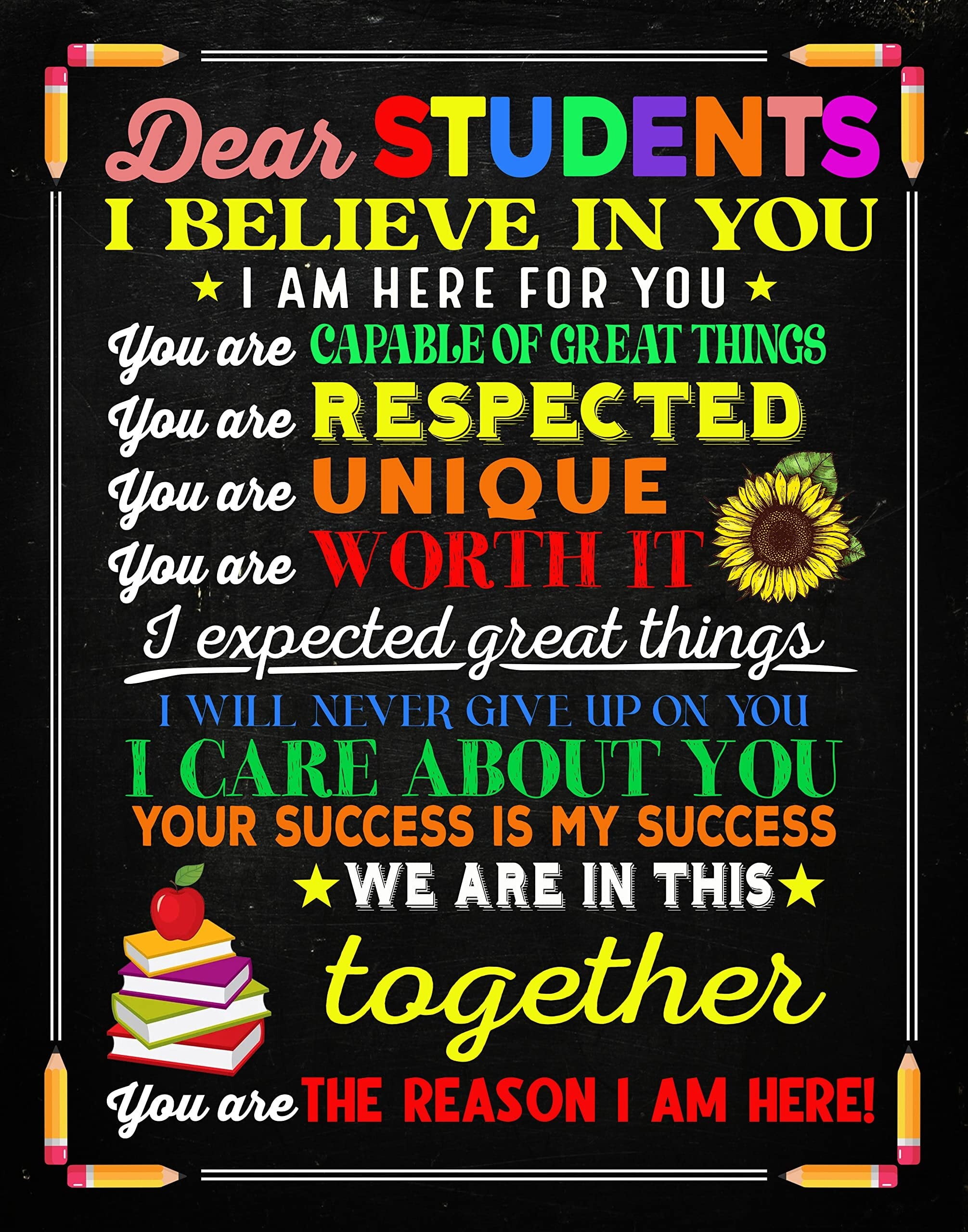 Dear Students - I Believe In You - Inspirational Quotes Wall Art Print ...