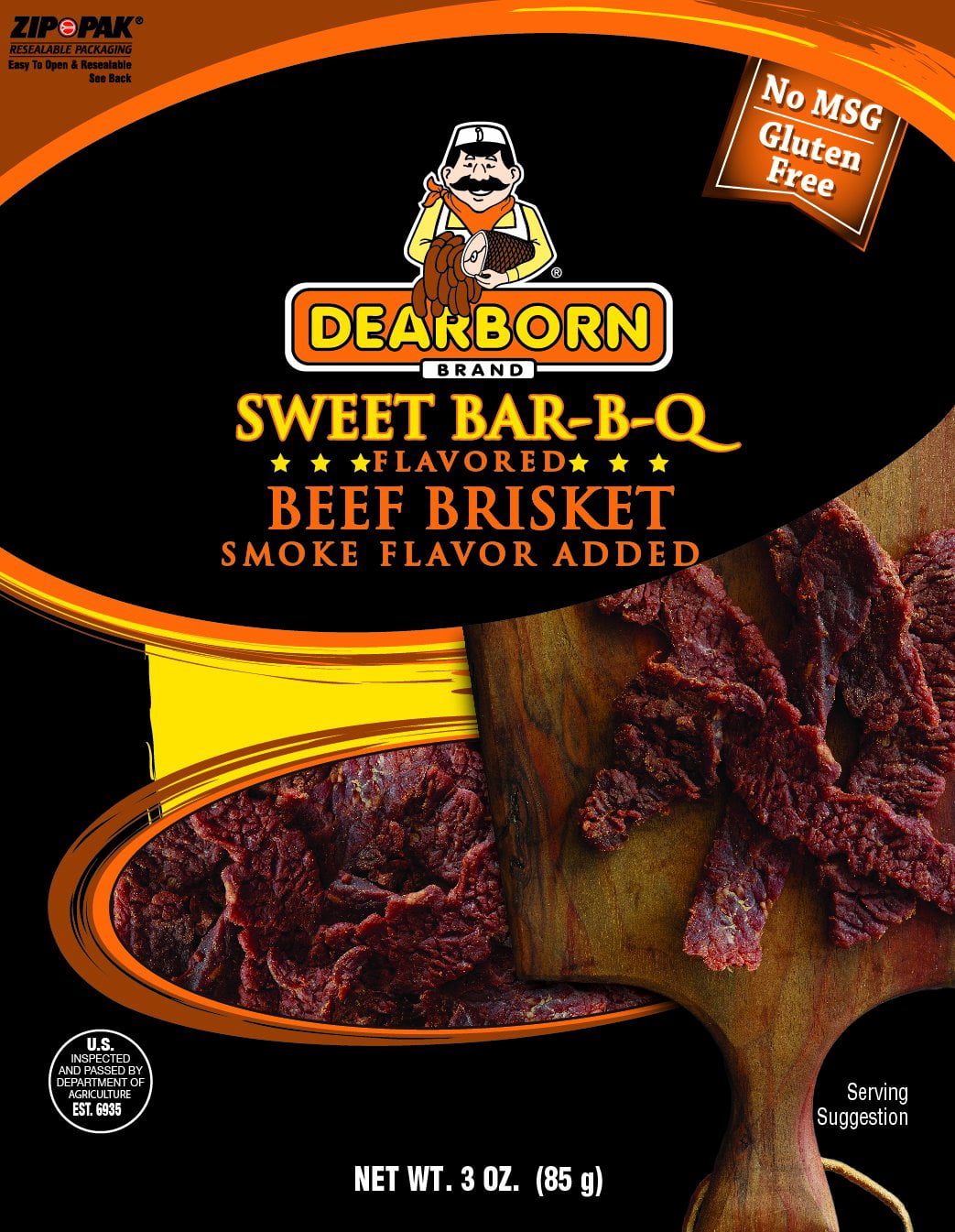Dearborn Brand Sweet BBQ Beef Brisket Jerky, 4-Count 3 oz. Zip Pack ...
