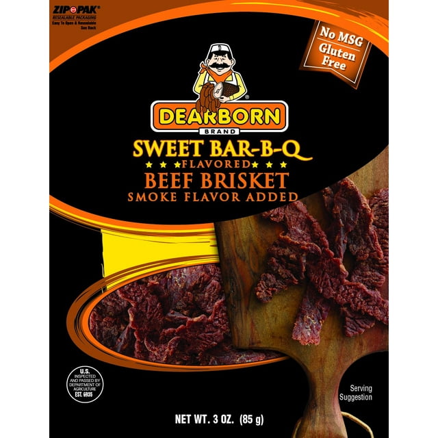 Dearborn Brand Sweet BBQ Beef Brisket Jerky, 8-Count 3 oz. Zip Pack ...