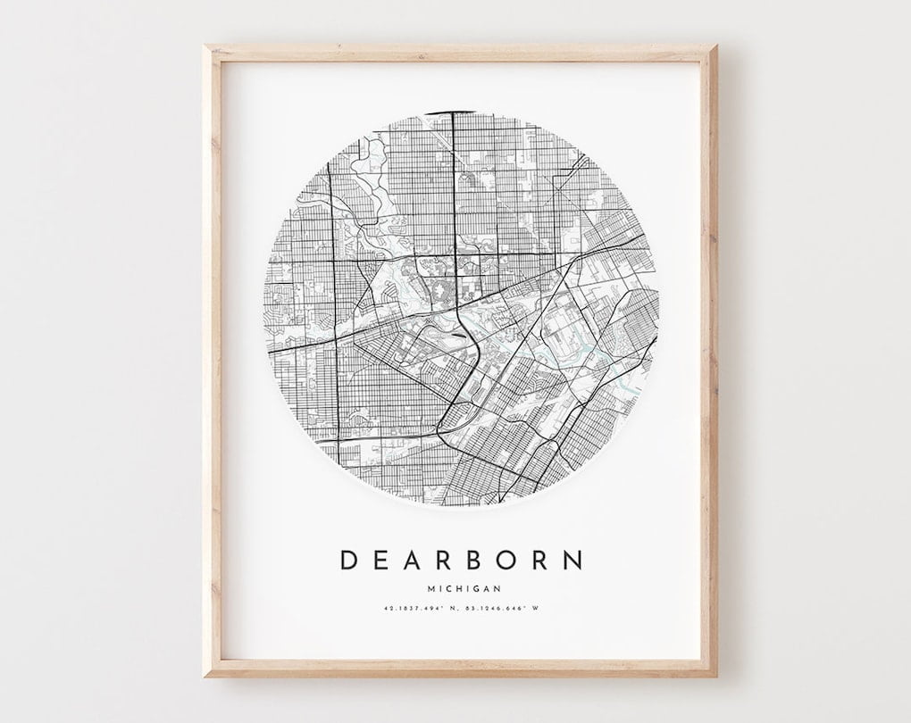 Dearborn Map Print, Dearborn Map Poster City Wall Art, Mi Road Map ...