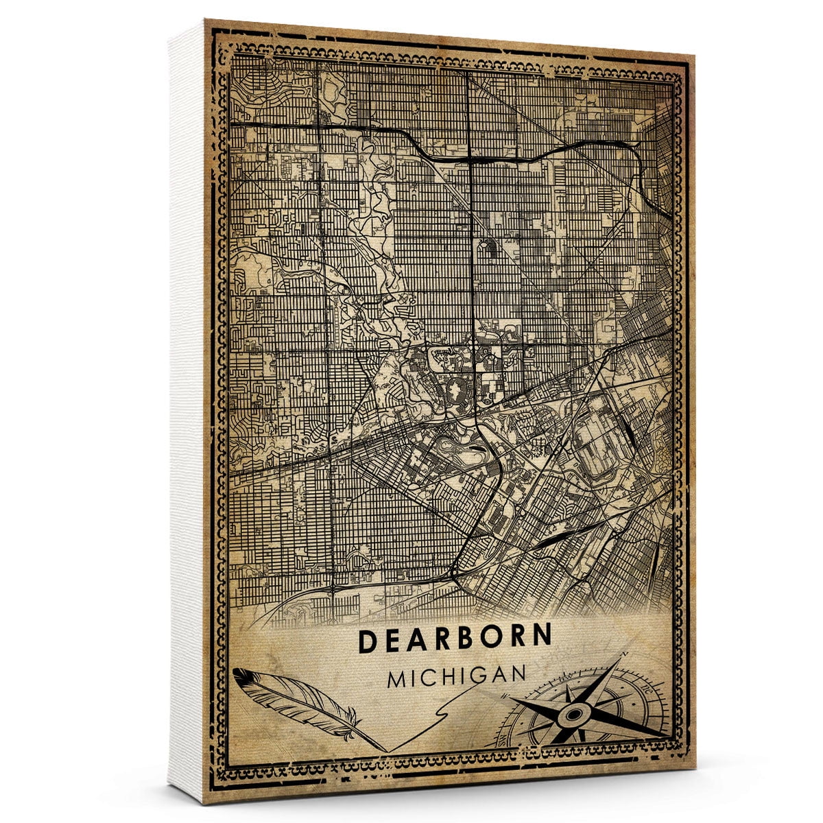 Dearborn Vintage Map Prints Canvas, Michigan Map Art Canvas, Canvas ...