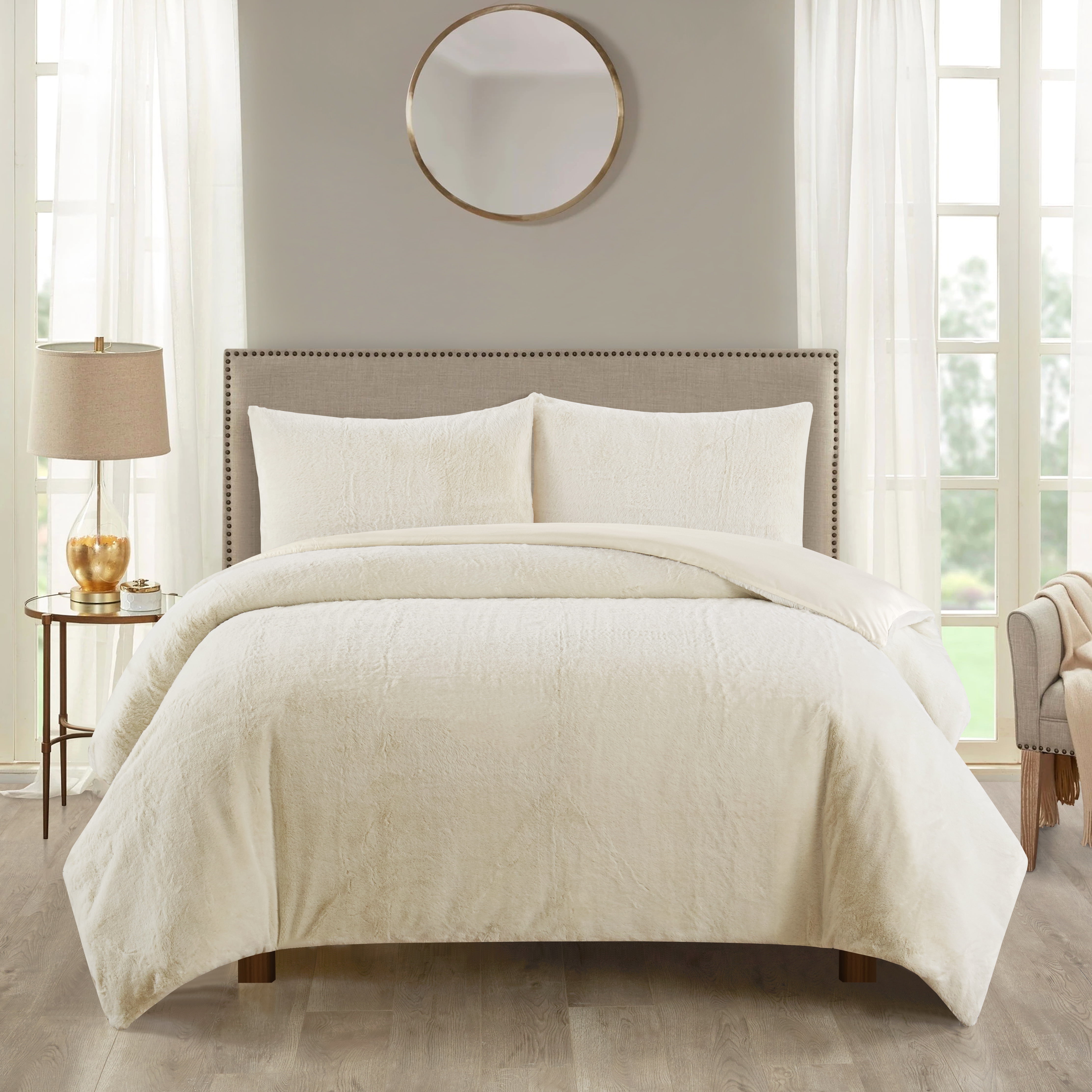 Dearfoams King Size Faux Rabbit Fur Duvet Set - White - Walmart.com