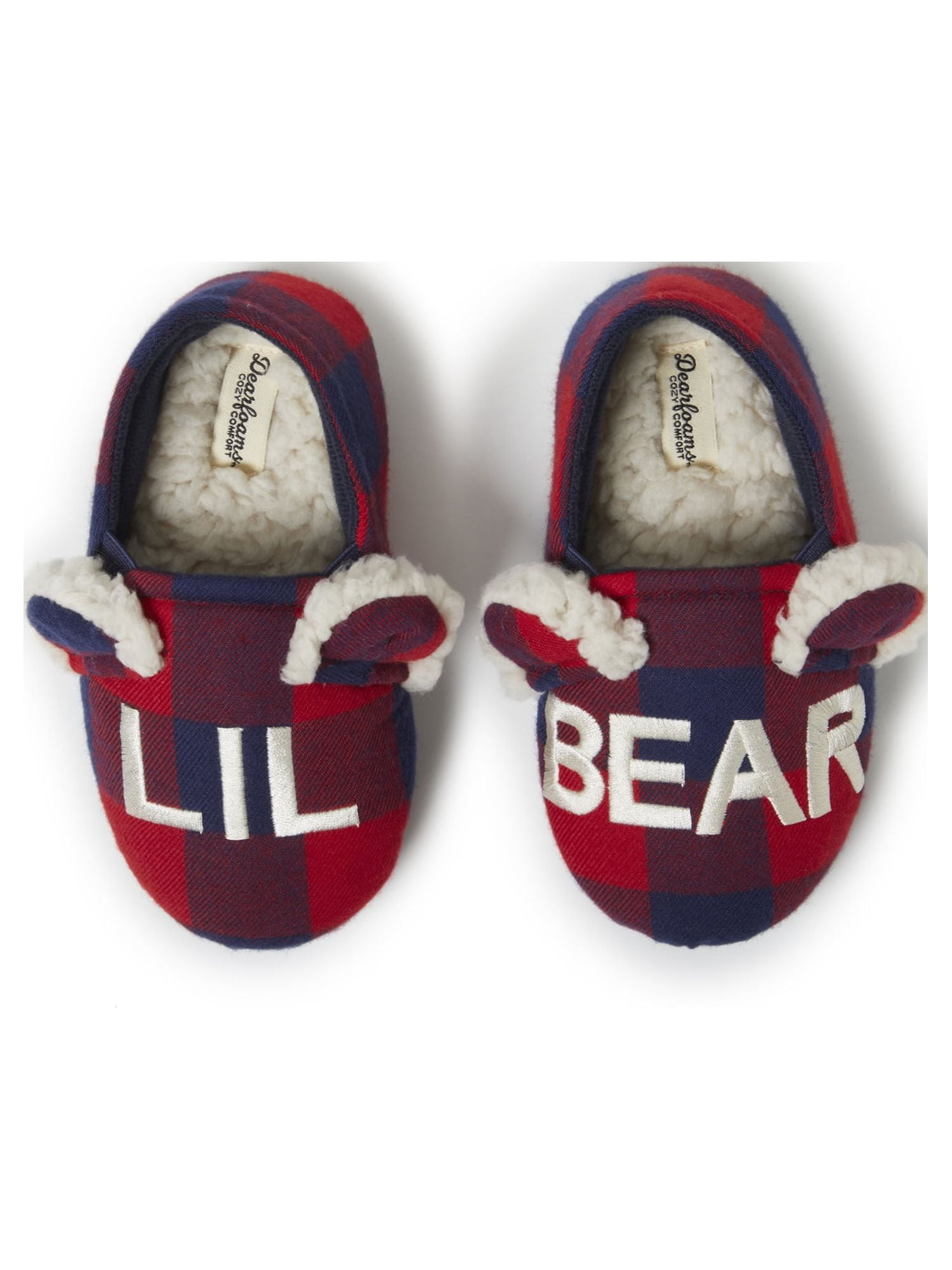 Dearfoams Lil Bear Plaid Closed Back Slippers with Memory Foam for ...