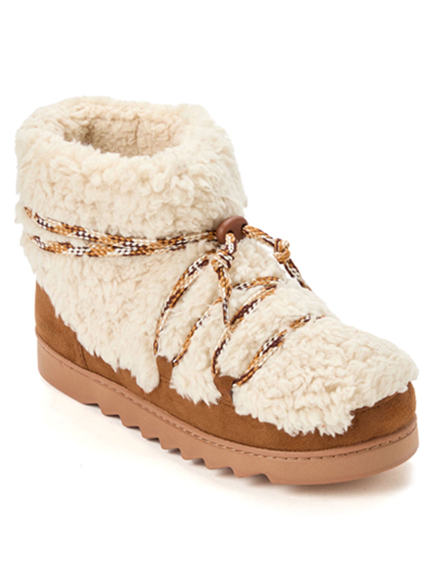Dearfoams Cozy Comfort Women's Lace Up Teddy Slipper Booties - Walmart.com
