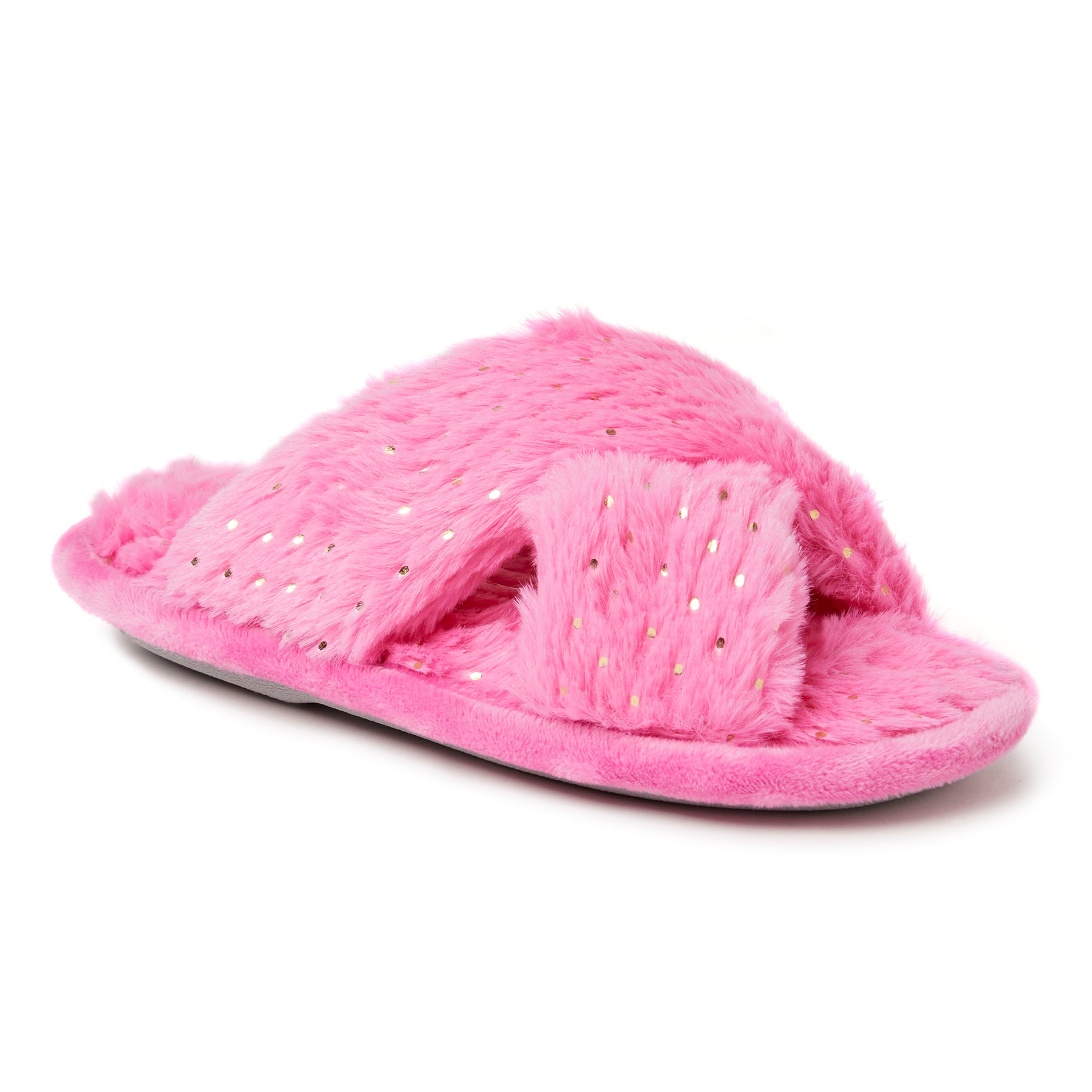 Dearfoams Kid's Girls Ava Crisscross Fuzzy Sparkle Slide Slipper ...