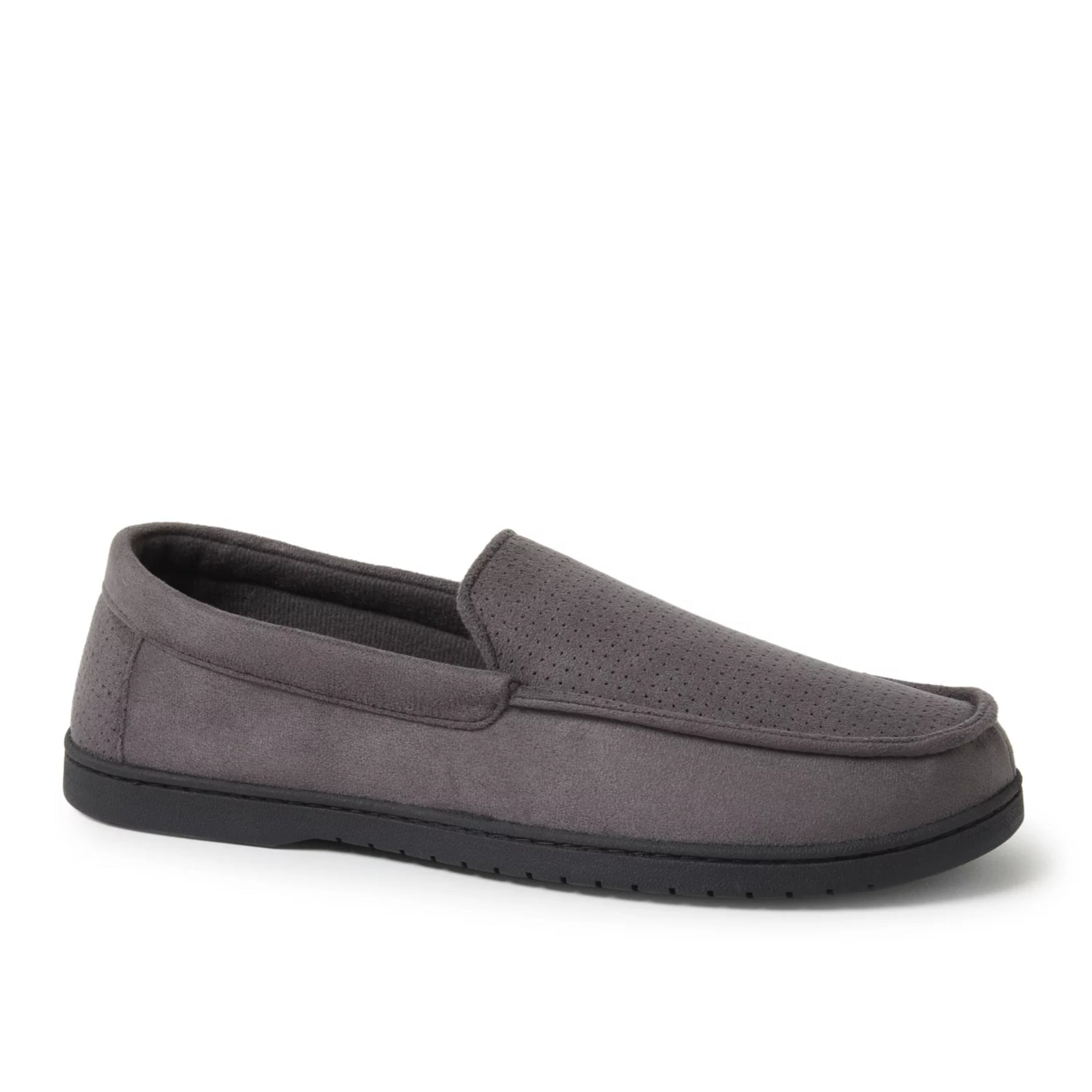 Dearfoams Men's Gray Moccasin Slippers, Perforated Microsuede, Memory ...