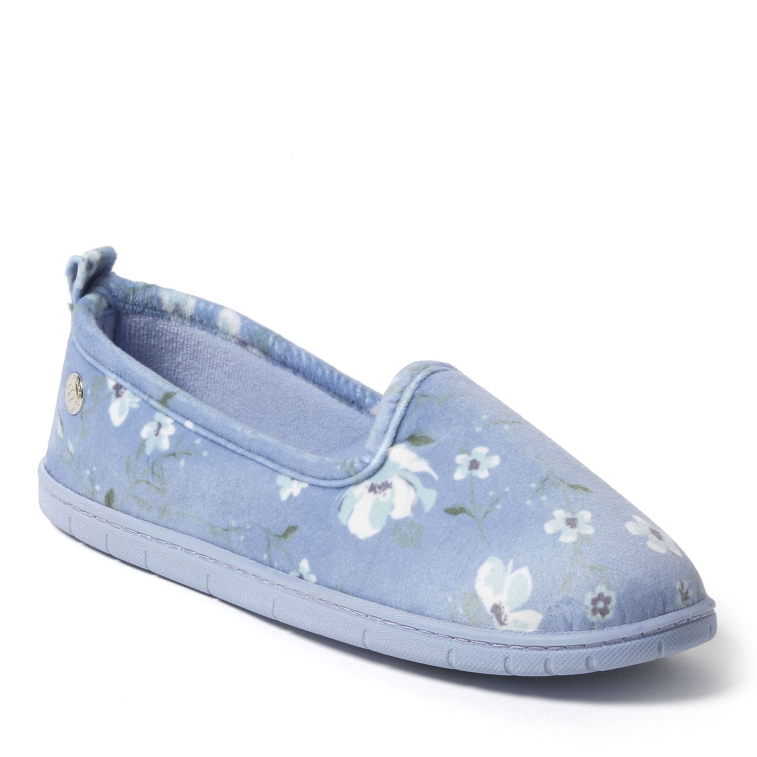 Dearfoams Rachel Velour Women's Closed Back Slippers Color: Blue Floral ...