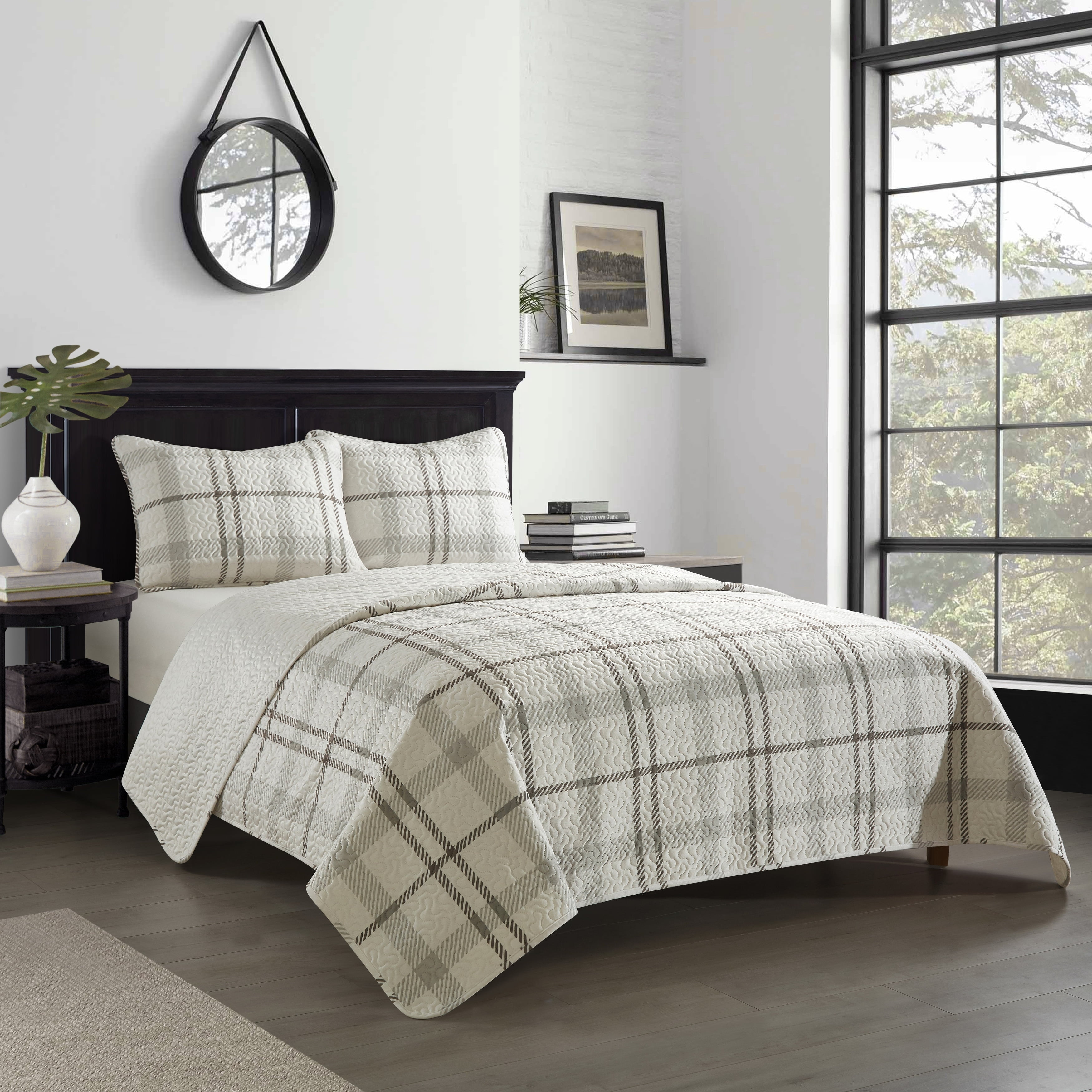 Dearfoams Willisville Micromink 3pc Quilt Set with Micromink Reverse White King - Walmart.com